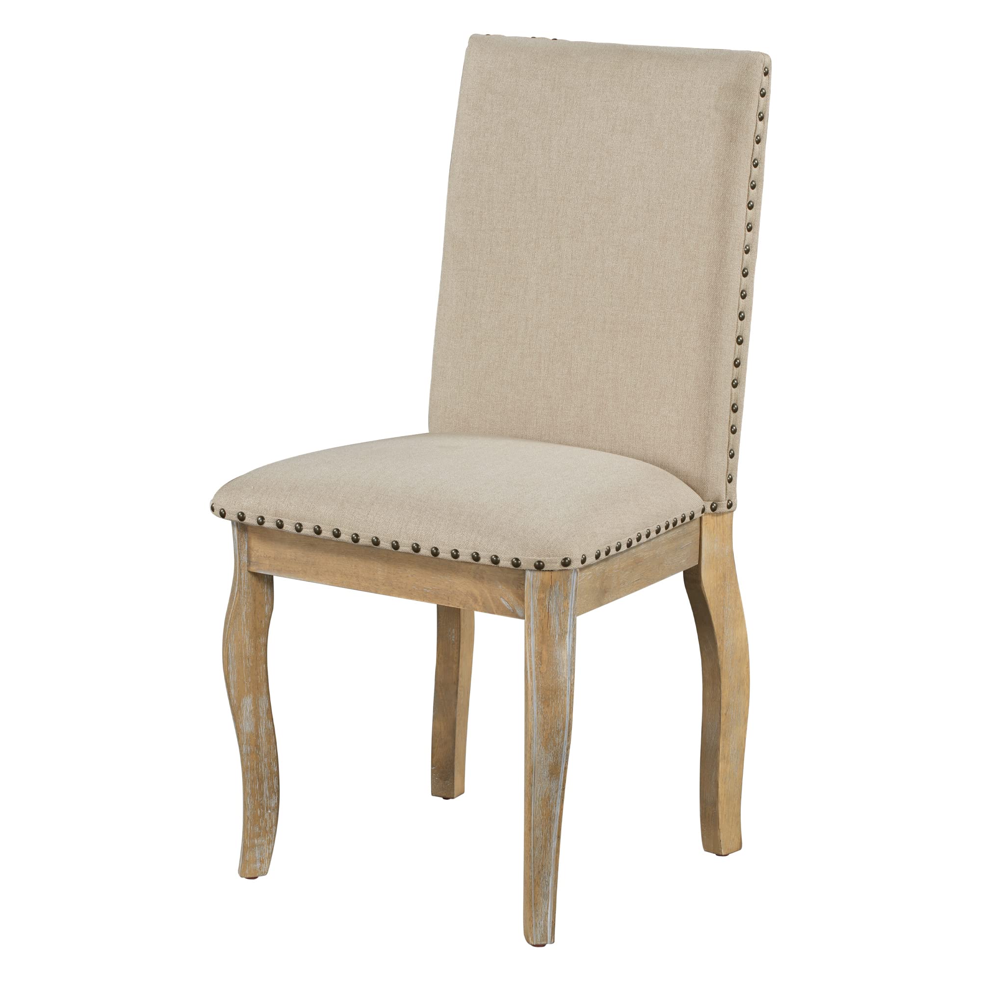 FIQHOME Upholstered Fabirc, Dining Room Chairs with Nailhead (Natural Wood Wash, Set of 4)
