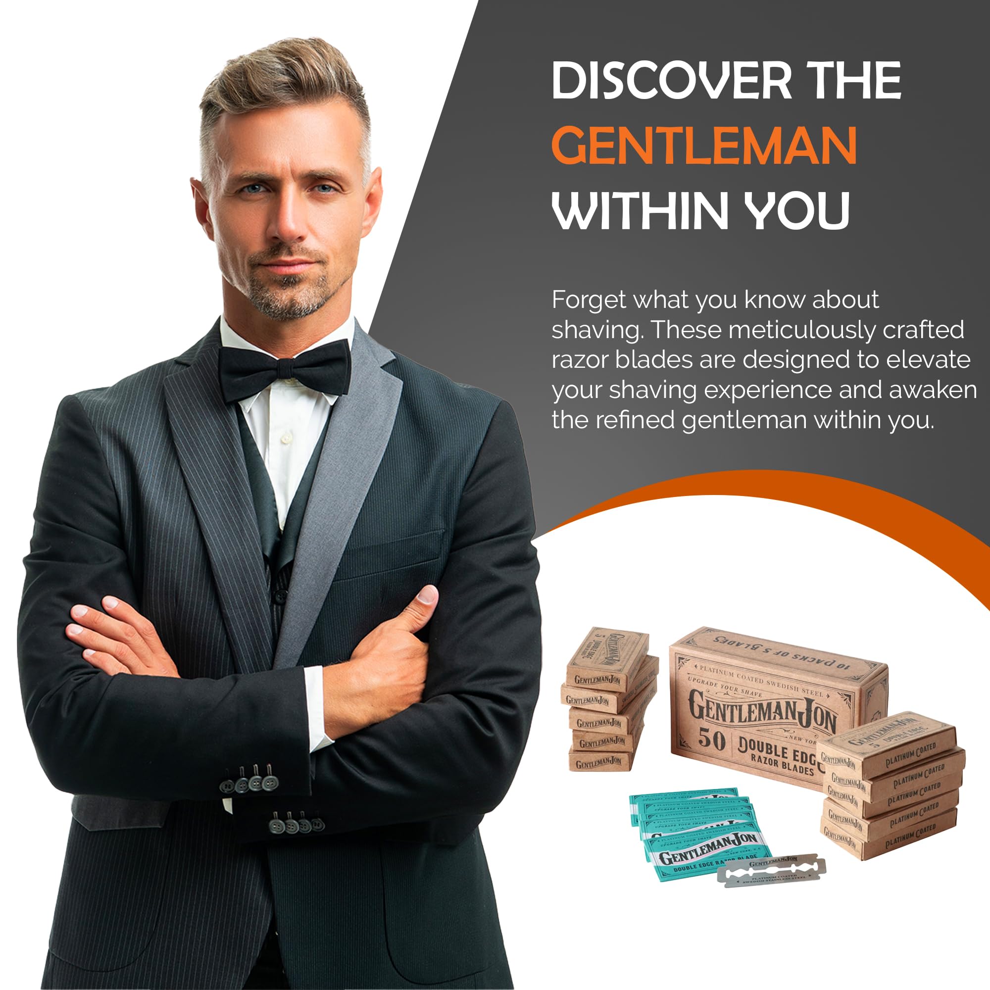 Gentleman Jon 50-Pack Platinum Double Edge Razor Blades - Premium Swedish Stainless Steel Safety Razor Blades - Platinum Coated Blades For Smooth and Comfortable Shaves - Fits Most Safety Razors