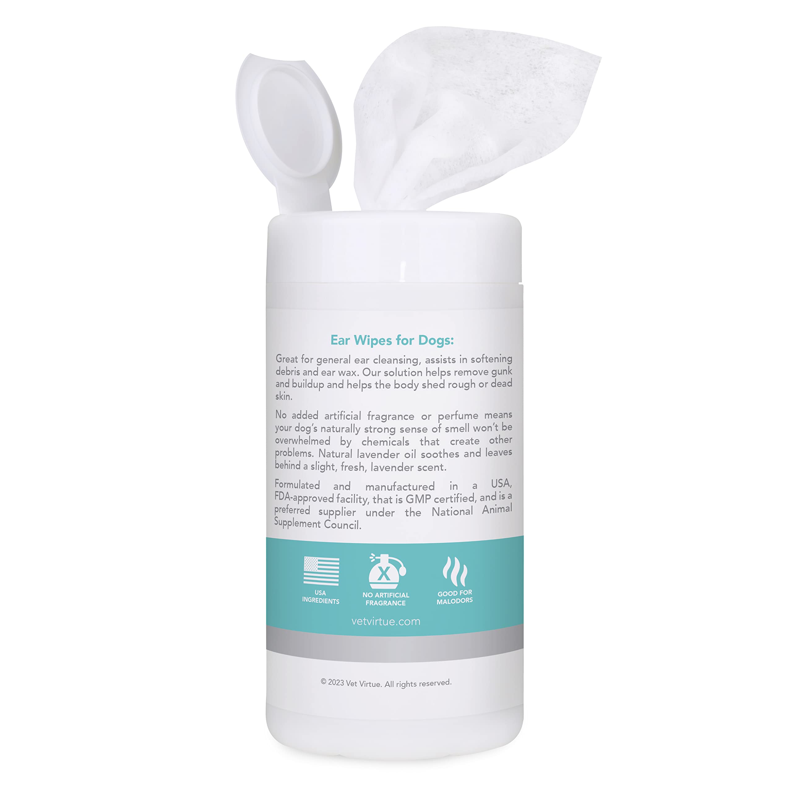 VET-VIRTUE Fragrance Free Ear Wipes for Dogs