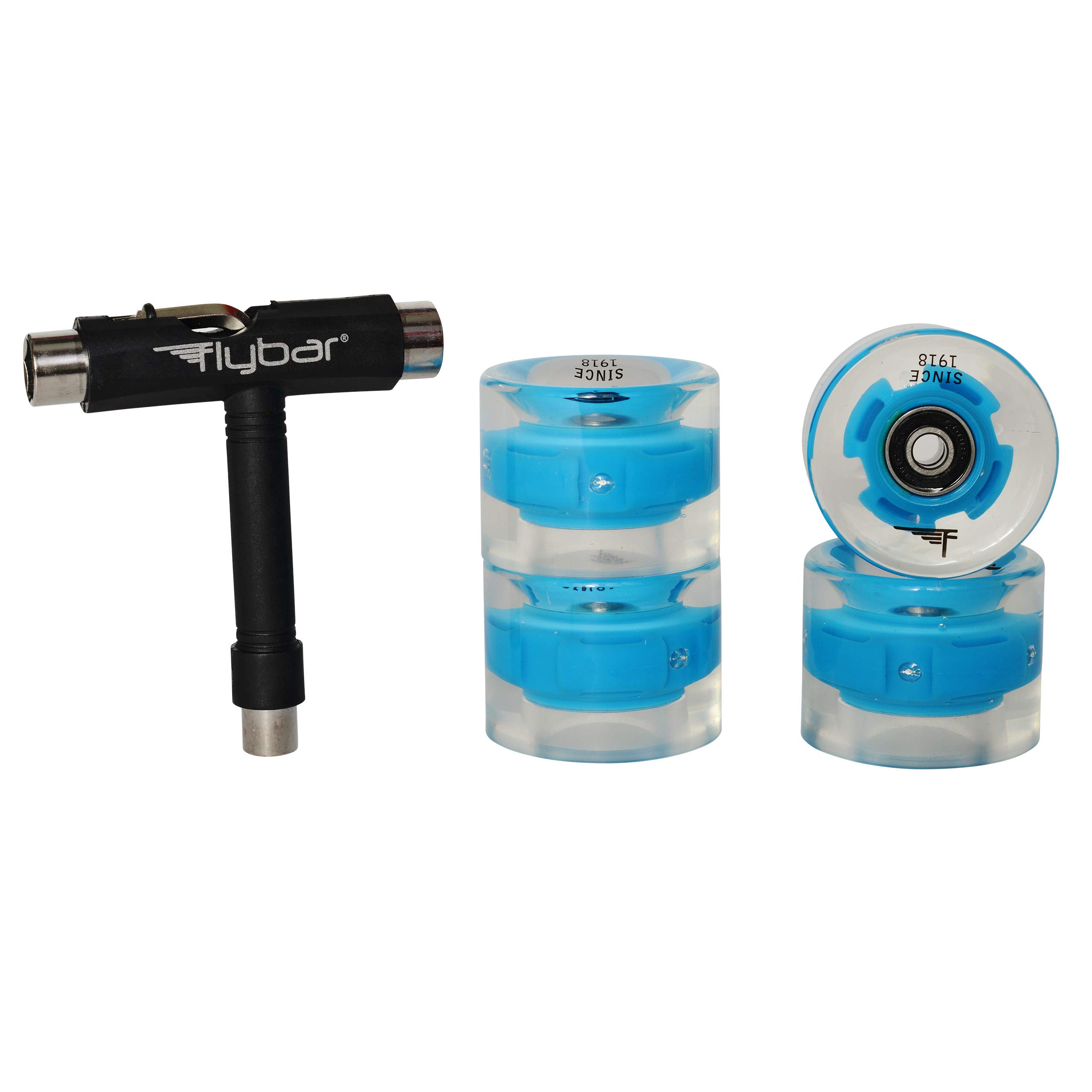 Flybar Skateboard Wheels - 4 Pack LED Light Up Wheels for Night-time Riding, Replacement Cruiser Skateboard Wheels, with Installation Tool ABEC-7 Bearings Skate Accessories (Blue)