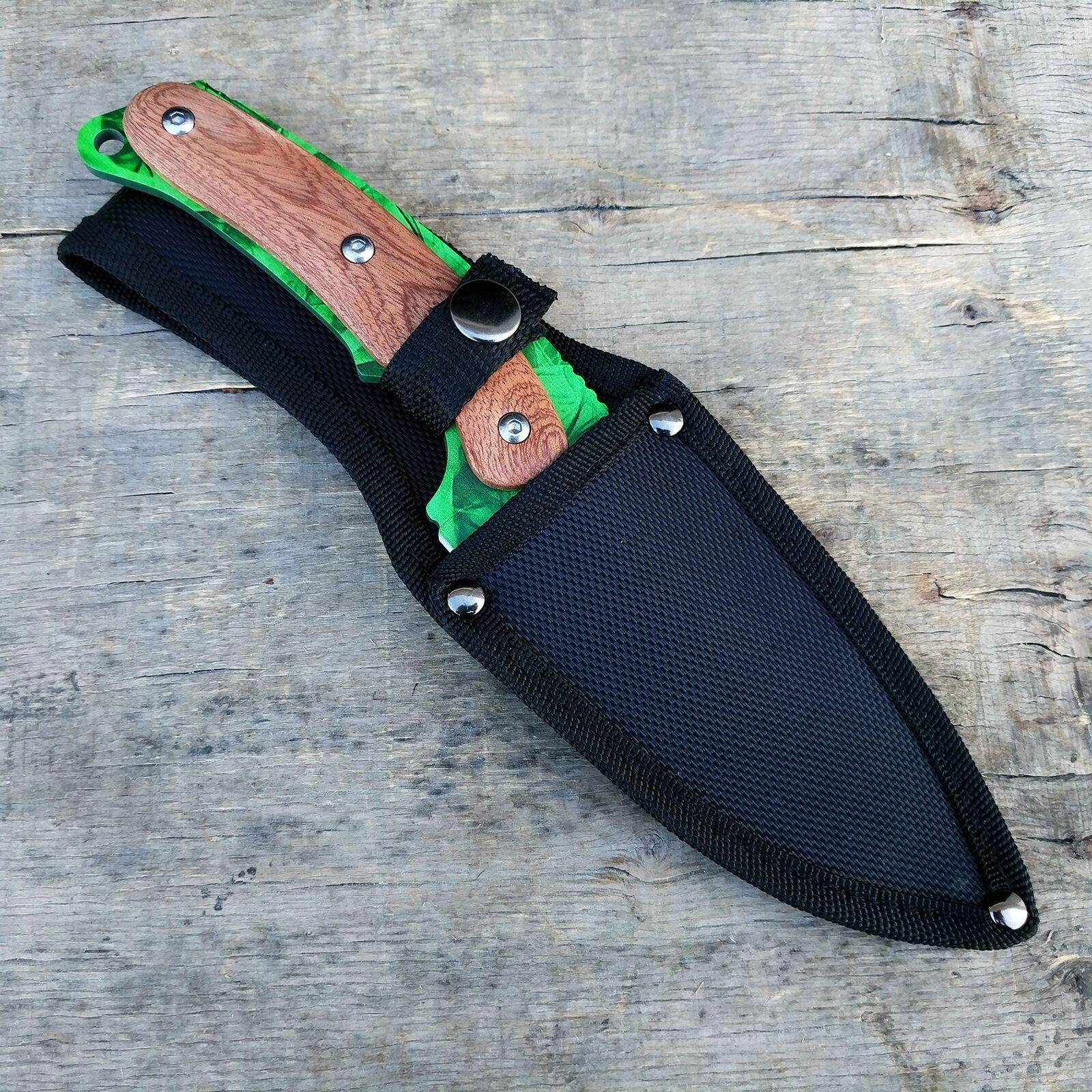 Forest Green Fixed Blade Full Tang Hunting Wood Handle Gut Hook Stainless Steel Survival Knife