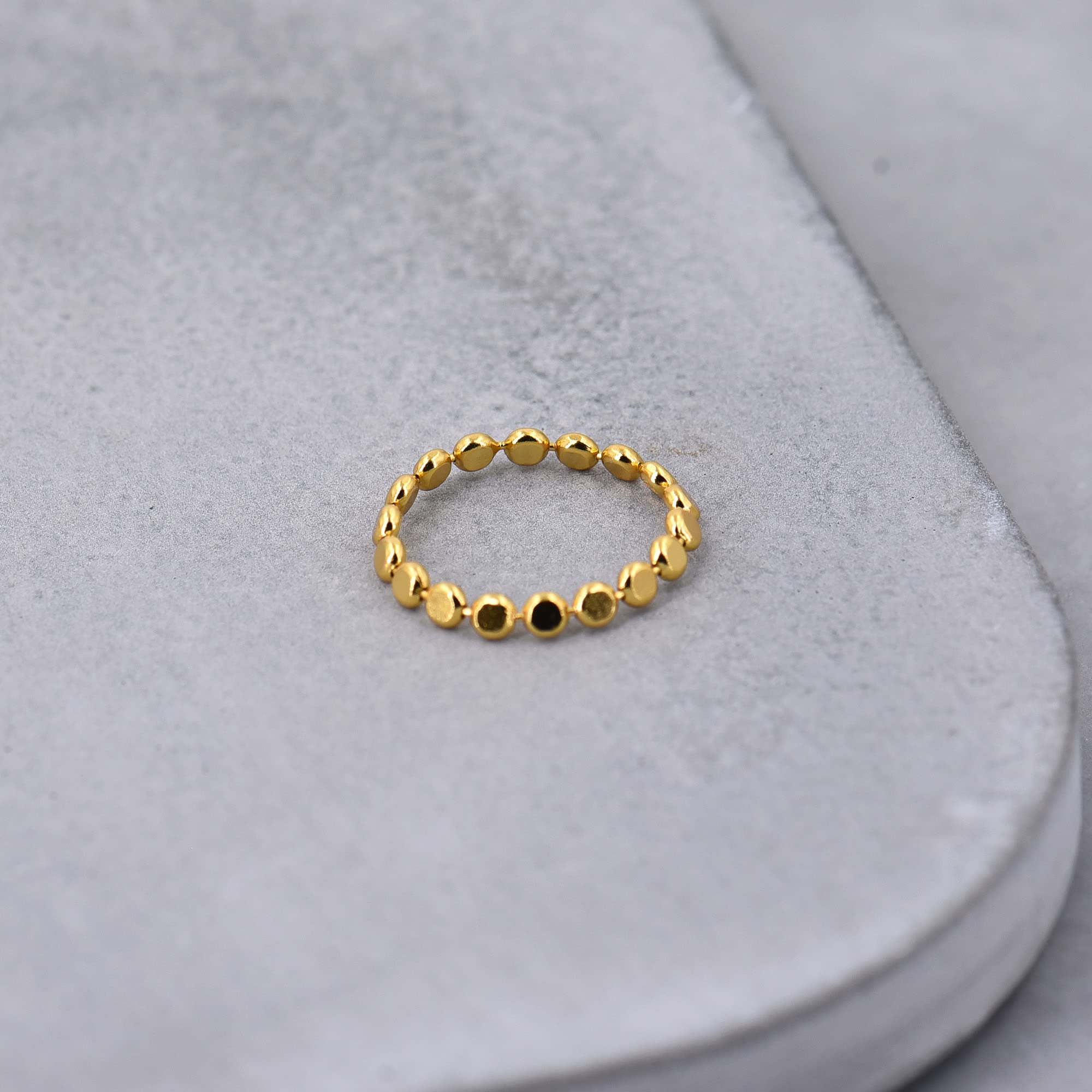 Flat Beaded Ball Ring | Thick Gold Stackable Band | 18K Gold Plated Sterling Silver Stacker Ring Size 6