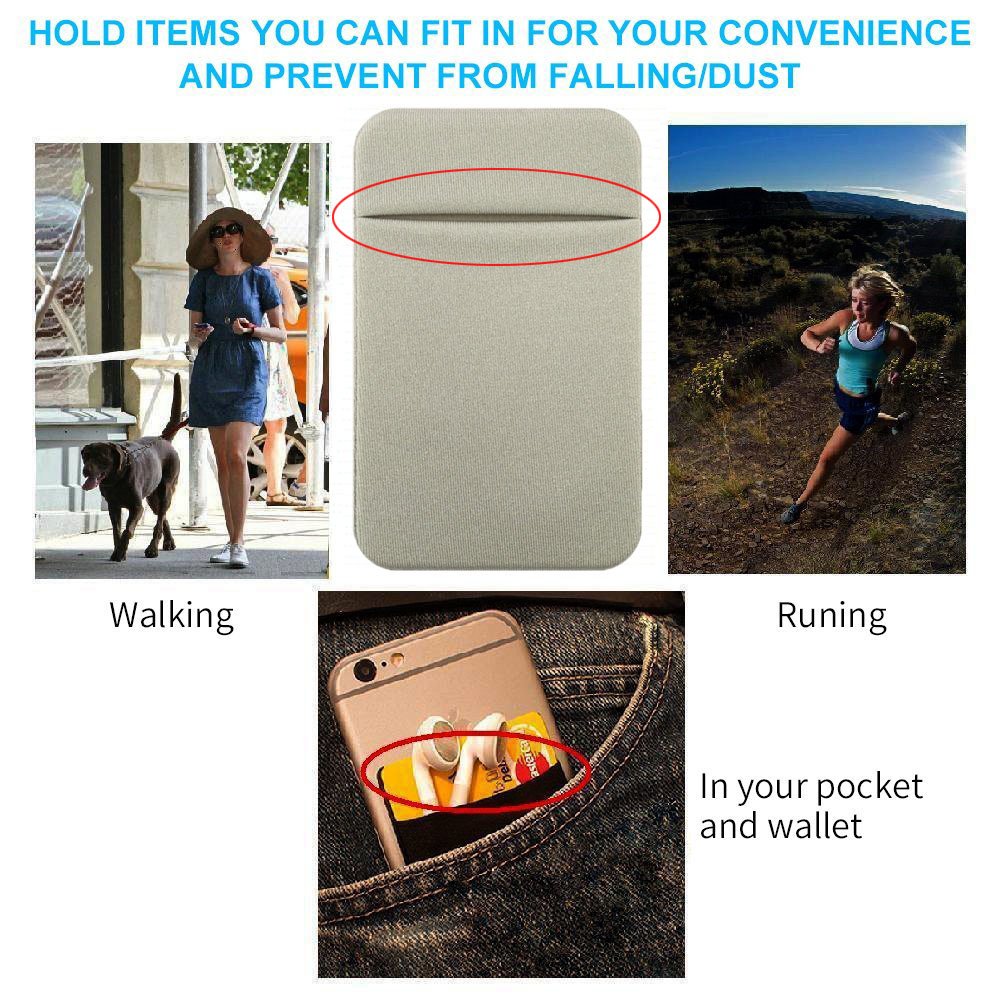 Fulgamo 3Pack Adhesive Phone Pocket,Cell Phone Stick On Card Wallet,Credit Cards/ID Card Holder(Double Secure) with Self Sticker for Back of iPhone,Android and All Smartphones (2 Black& 1 Grey)