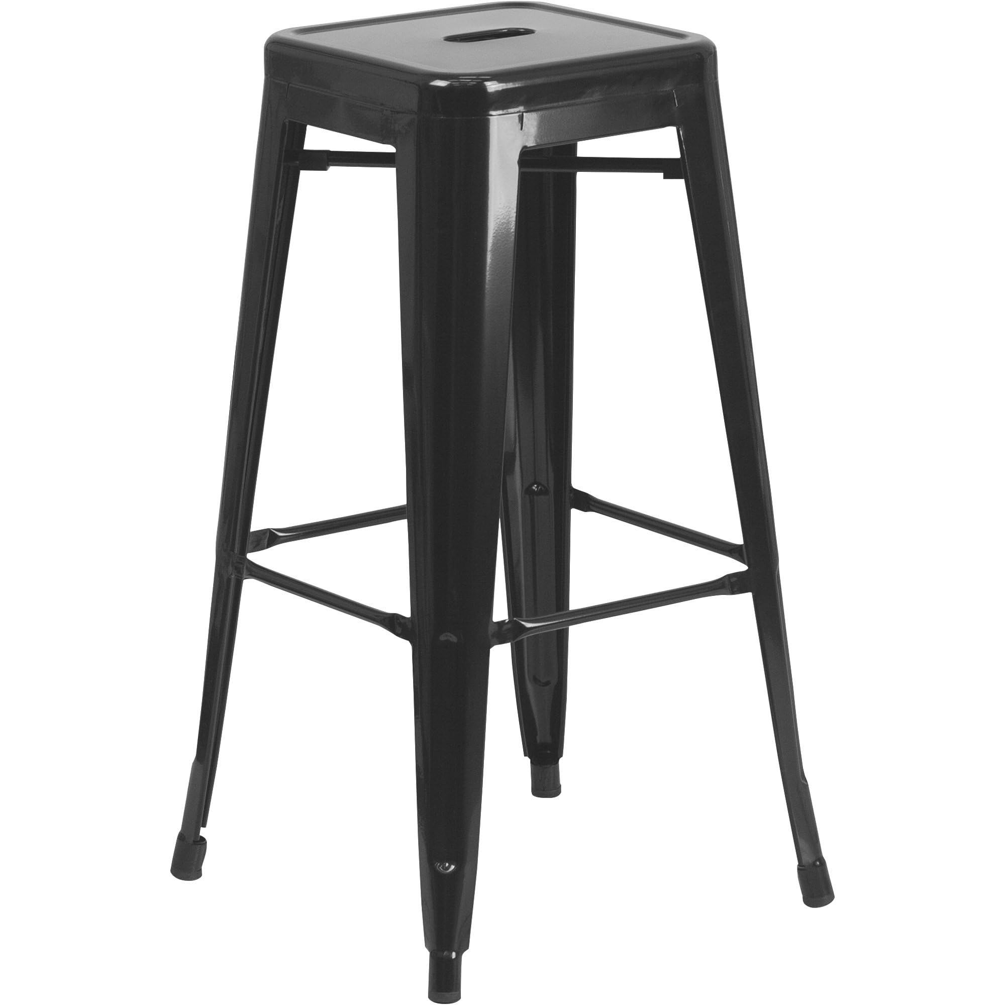 Flash Furniture Stone Commercial Grade 23.75" Square Black Metal Indoor-Outdoor Bar Table Set with 2 Square Seat Backless Stools