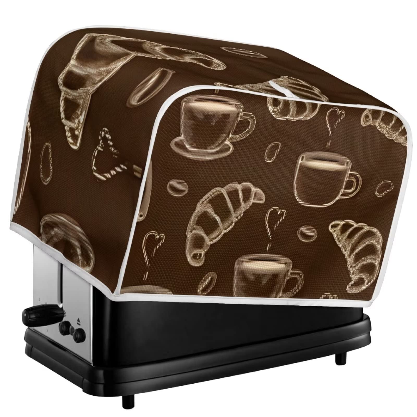 FOR U DESIGNS Toaster Oven Cover Novelty Coffee Themed Toaster Dust Cover 4 Slice Durable Washable Kitchen Small Appliance Covers Fashion Bread Maker Cover Brown