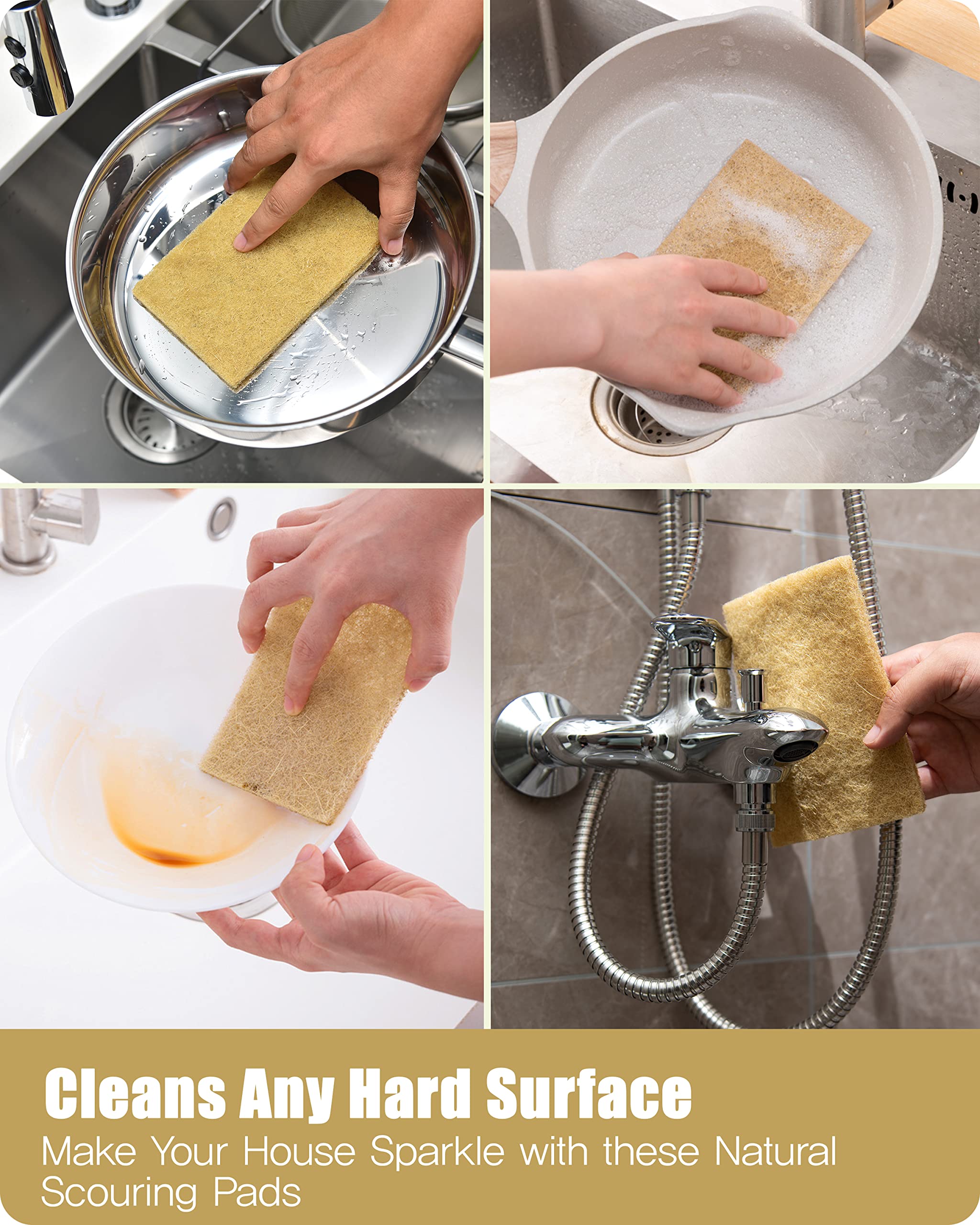 Foamstar Natural Scouring Pads 6 Pack- Non-Scratch Sisal Cleaning Scrub Pads for Dishes, Eco-Friendly Coconut Fiber Kitchen Scrubbers for Pans and Pots, Compostable, Biodegradable