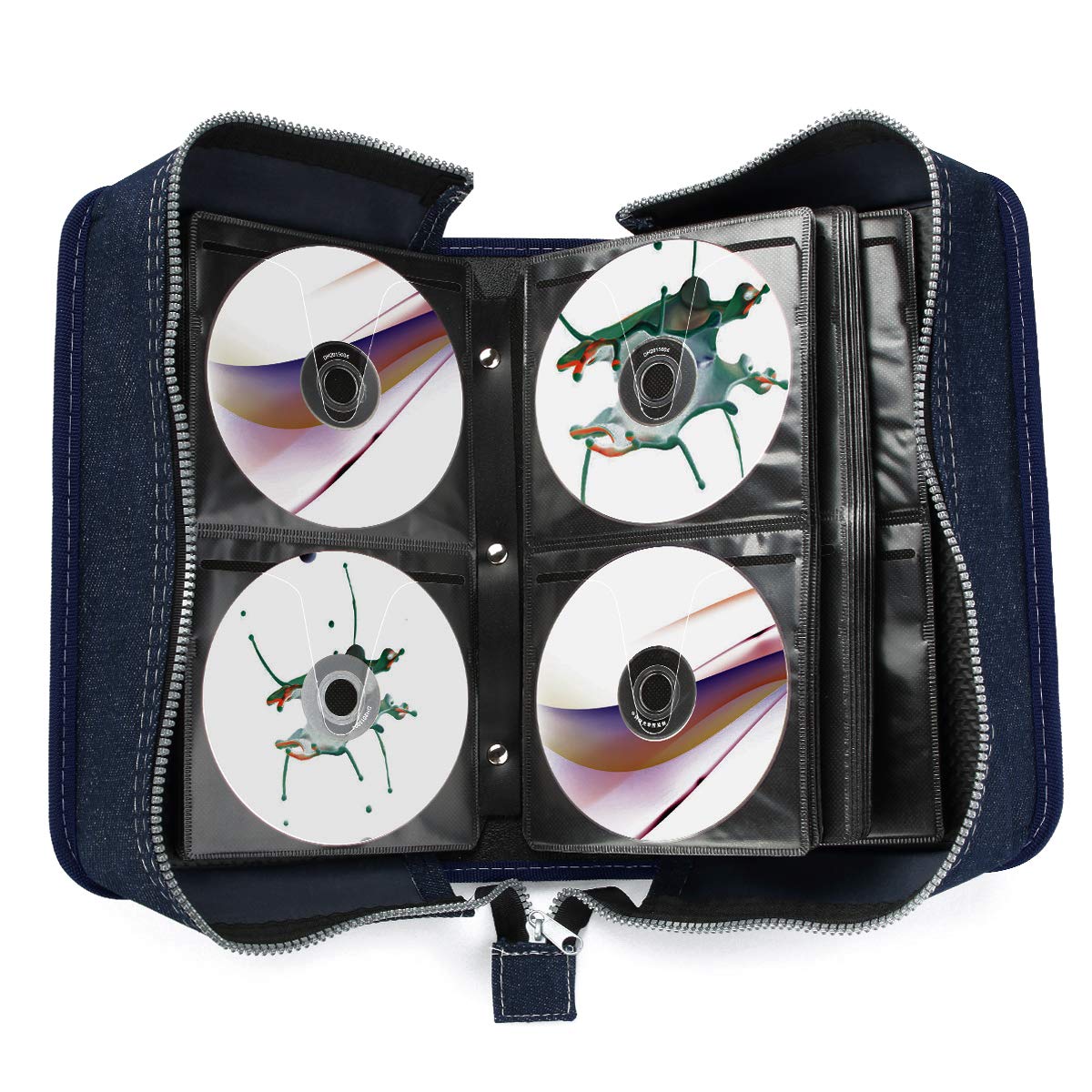 FORE® Legend Denim CD/DVD/Blu-Ray Disc 100pcs Wallet Case for CD/DVD Carrying Storage 128 Capacity Made of Denim Color Blue