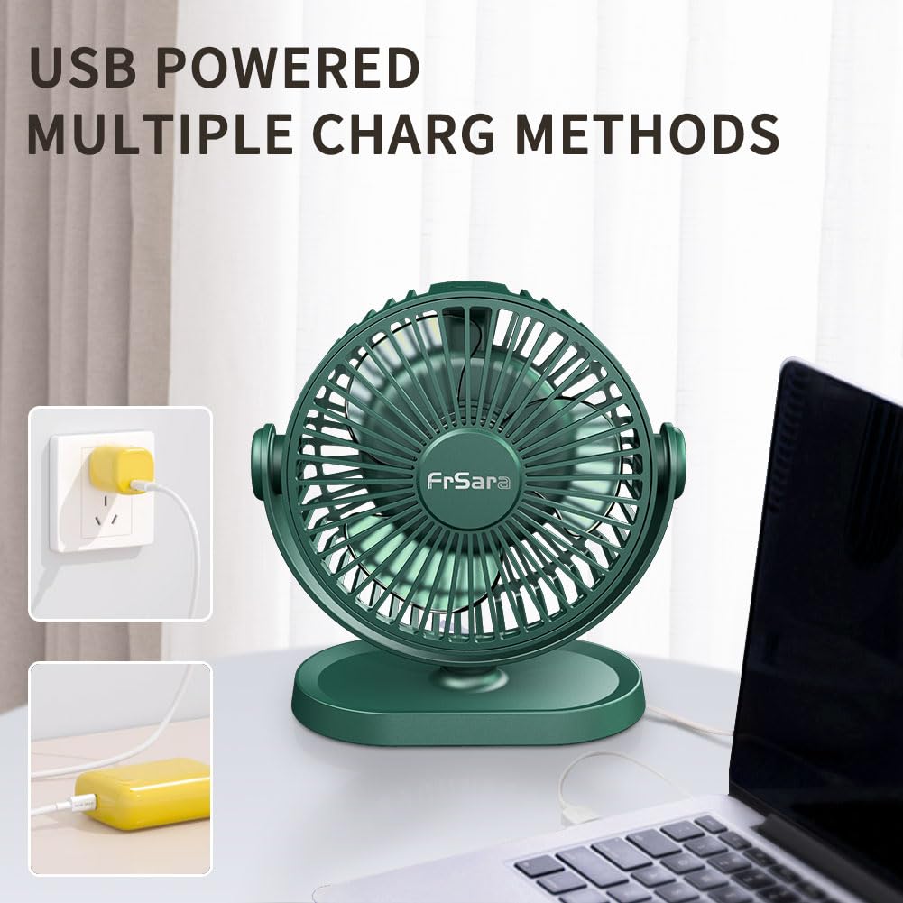 FrSara USB Desk Fan, Small Desk Fan 3-Speed Adjustable, 360-Degree Rotation Adjustment, Ultra-Quiet, Large Air Volume, Comfortable, Stylish, Easy to Use