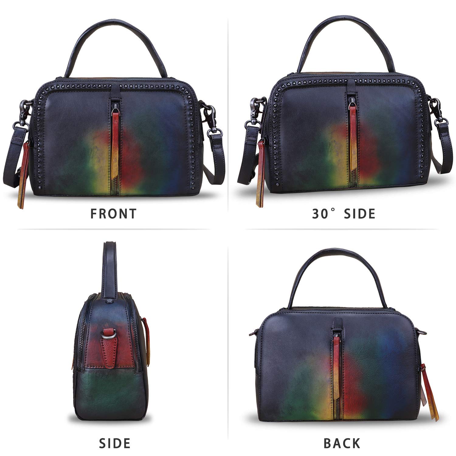 Genuine Leather Satchel Handbag Purse for Women Retro Handmade Top Handle Designer Crossbody Bag (Multicolor3)
