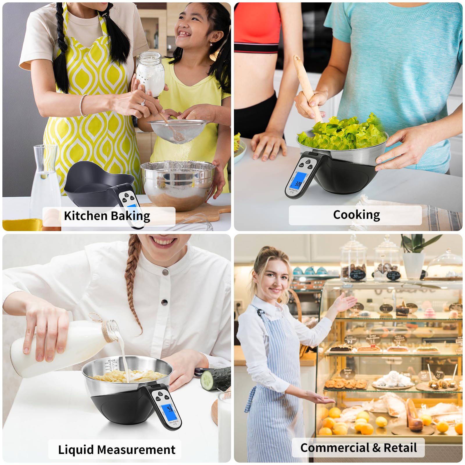 Food Scale Digital Weight Grams and Oz, YONCON Digital Kitchen Scale with Bowl - Measuring Cup, 11lb by 1g Super Accurate for Cooking, Baking, Tare Function Easy to Use (includes Batteries)