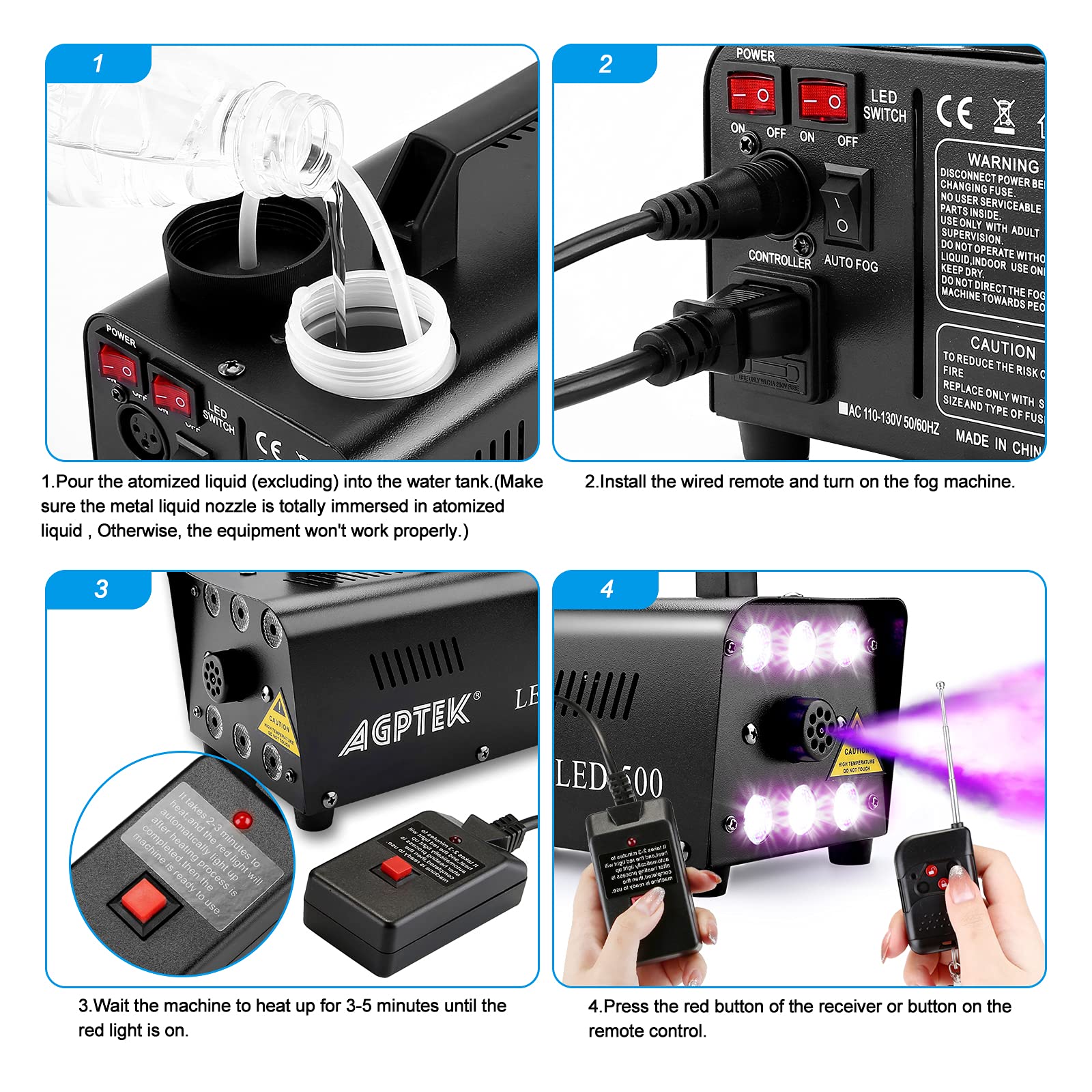 Fog Machine, AGPTEK Automatic Spray Smoke Machine with 6 LED Lights and 13 Colorful LED Light Effects, Great for Halloween, Christmas, Wedding, Parties and DJ Performance