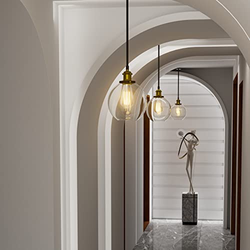Frideko Glass Pendant Light - 7.9 inches Globe Pendant Light, Modern Pendant Lighting for Kitchen Island,Clear Glass Kitchen hanging Light, Pendant Lights Kitchen Island, Ceiling light for Dining Room