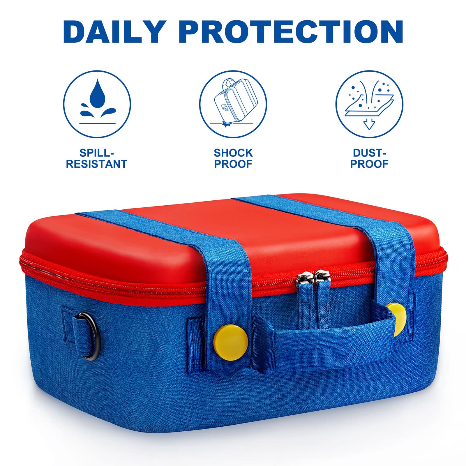 FUNLAB Carrying Case Compatible with Nintendo Switch and Switch OLED Console,Cute Travel Carry Hard Messenger Bag with 14 Games Holder for Switch & Accessories-Red & Blue