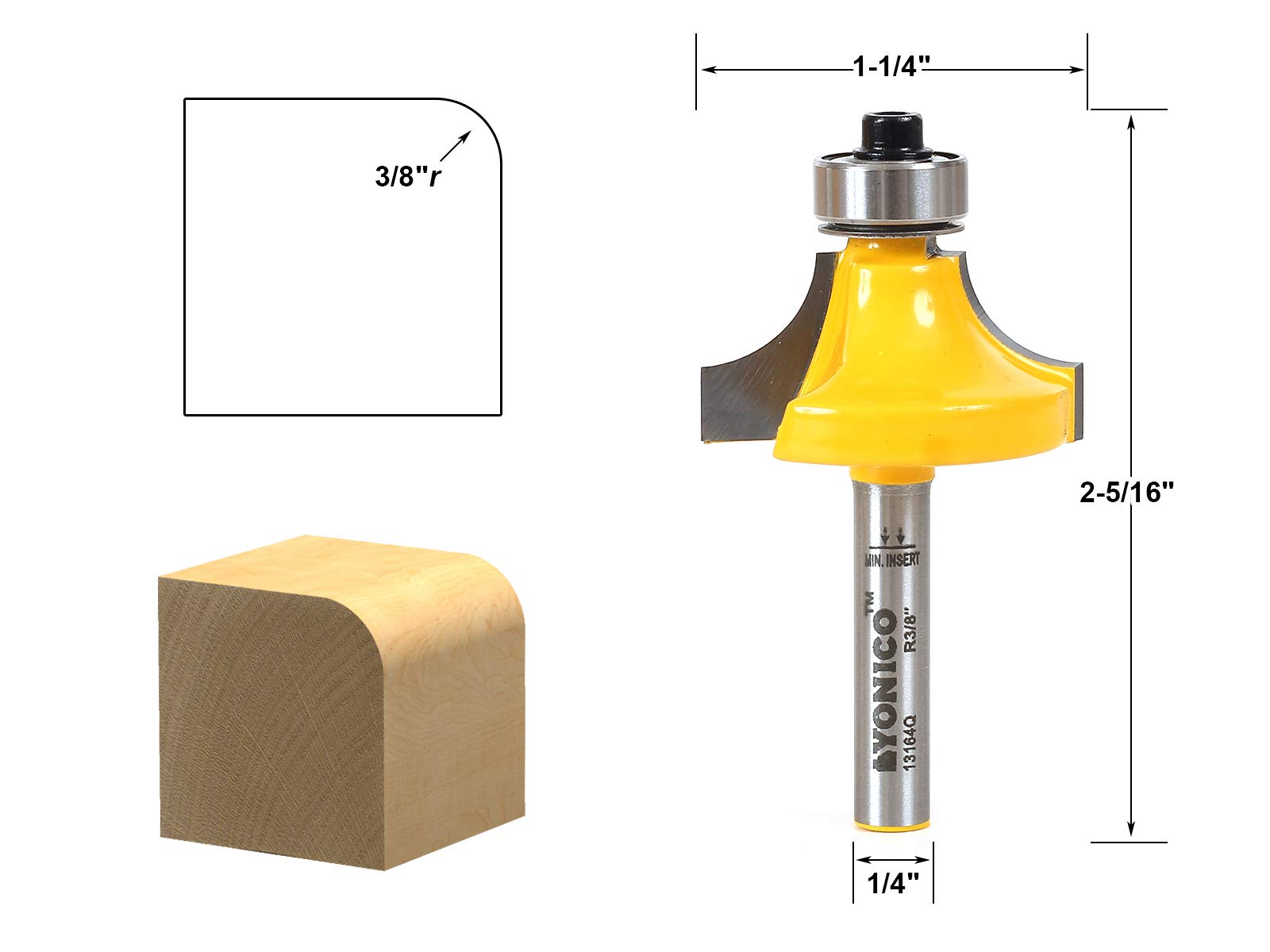 YONICO 13164q 3/8-Inch Radius Round Over Edge Forming Router Bit 1/4-Inch Shank