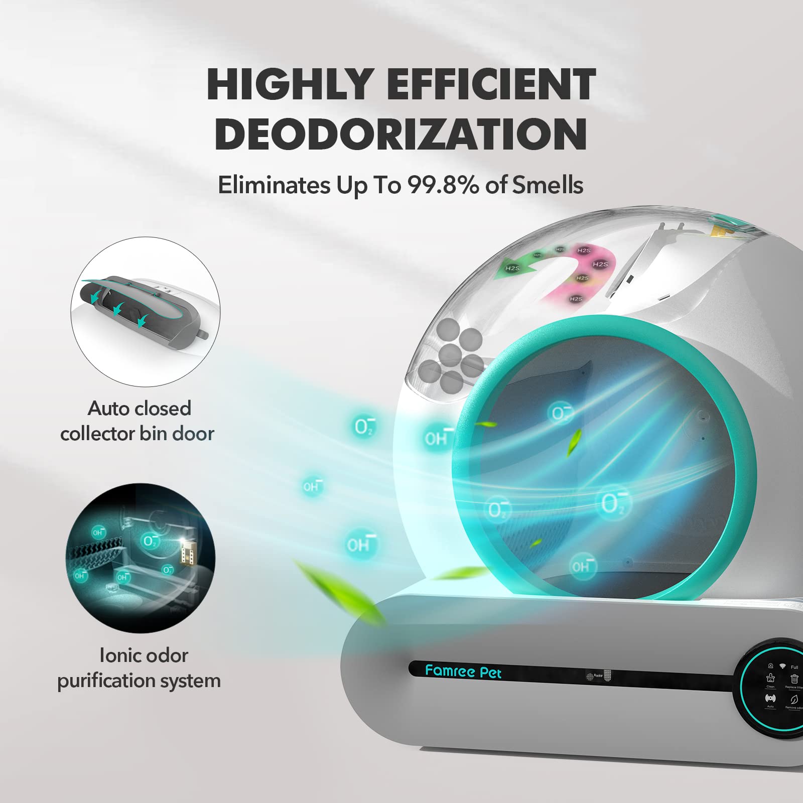 Famree Pet Automatic Cat Litter Box, Large Capacity Self Cleaning Cat Litter Box, APP Control Smart Motion Sensor Kitty Litter Box for Multiple Cats with Leak-Proof Accessories Turquoise