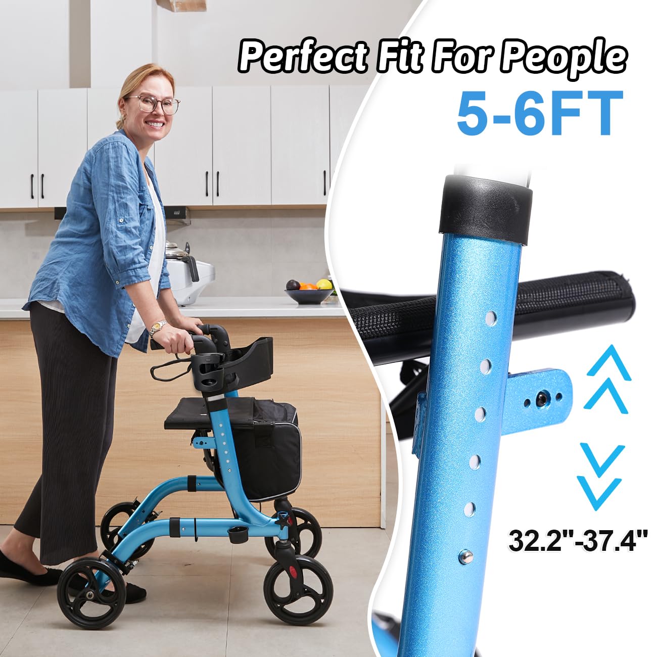 Foldable Rollator Walkers for Seniors with Seat, HSA/FSA Eligible Rolling Walker with Cup Holder, Adjustable Walker with Wheels and Seat, Lightweight Rollator Walker with Seat for Adult by SOUHEILO