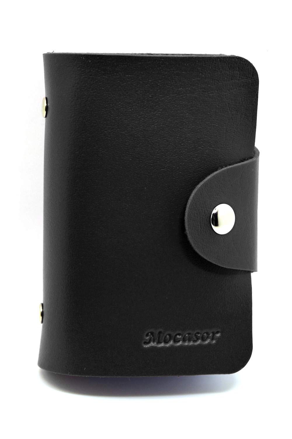 Mocasor Soft Leather Credit Card Holder for Men & Women Bank Card Case with 24 Durable Plastic Insert Slots Slim Pocket Wallet ID Card Organiser Business Card Case Purse (Black)