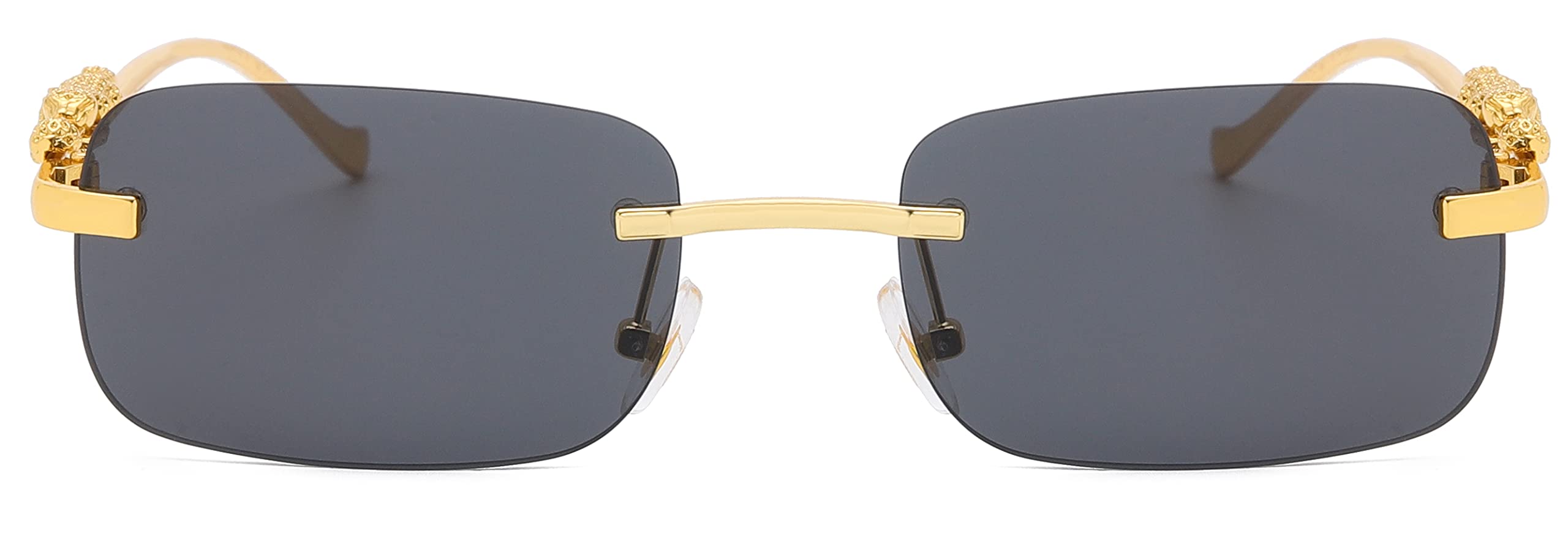 FLAWLESS EYEWEAR Rimless Oversized Sunglasses for Women Men Rectangular Frameless Fashion Shades (Black)