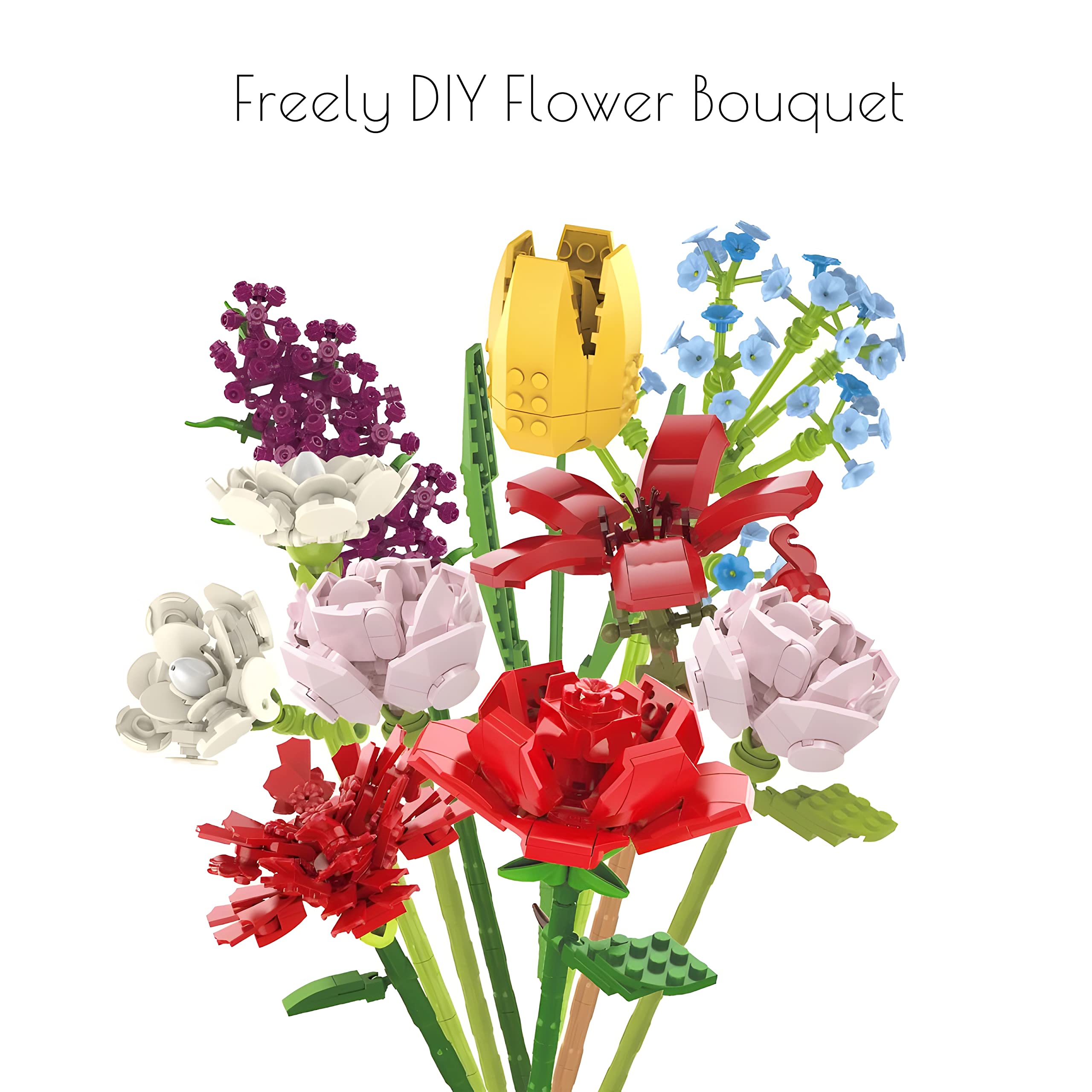 Flower Building Block Kit, Creative DIY Flowers Botanical Collection Building Brick Toy for Adults Christmas Valentines Home Decoration Office - Red Rose