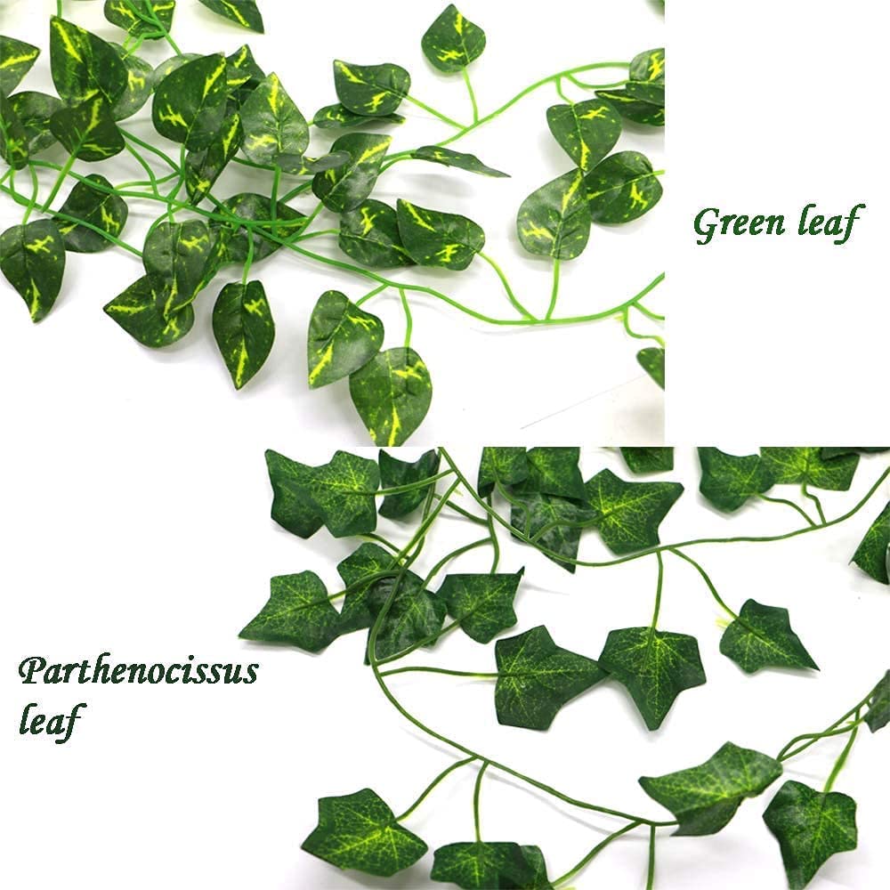 Fly Array 6.7 Ft 2 Strands of Artificial Ivy Wreath Leaf Vines, Plastic Ivy, Hanging Fake Plants, Used for Home Kitchen Garden Office Wedding Wall Decoration (Green)