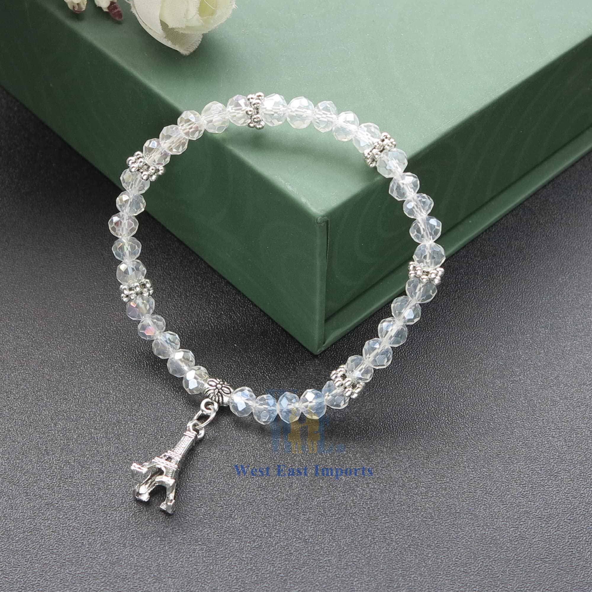 WE 12 Pcs Paris Eiffel Tower Themed Crystal Bracelet Party Favors - Quinceanera/Wedding/Birthday/Baby Shower/Bridal Shower