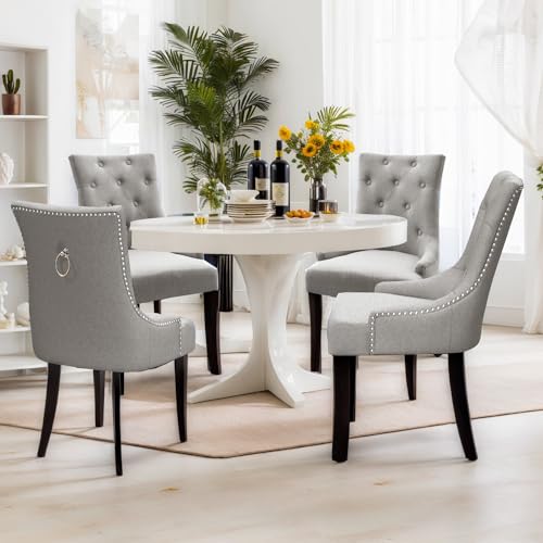 Fangflower Button Tufted Parsons Dining Chairs Set of 2 with Upholstered Fabric, High Back, Padded Seat for Kitchen Living Room Lounge, Beige
