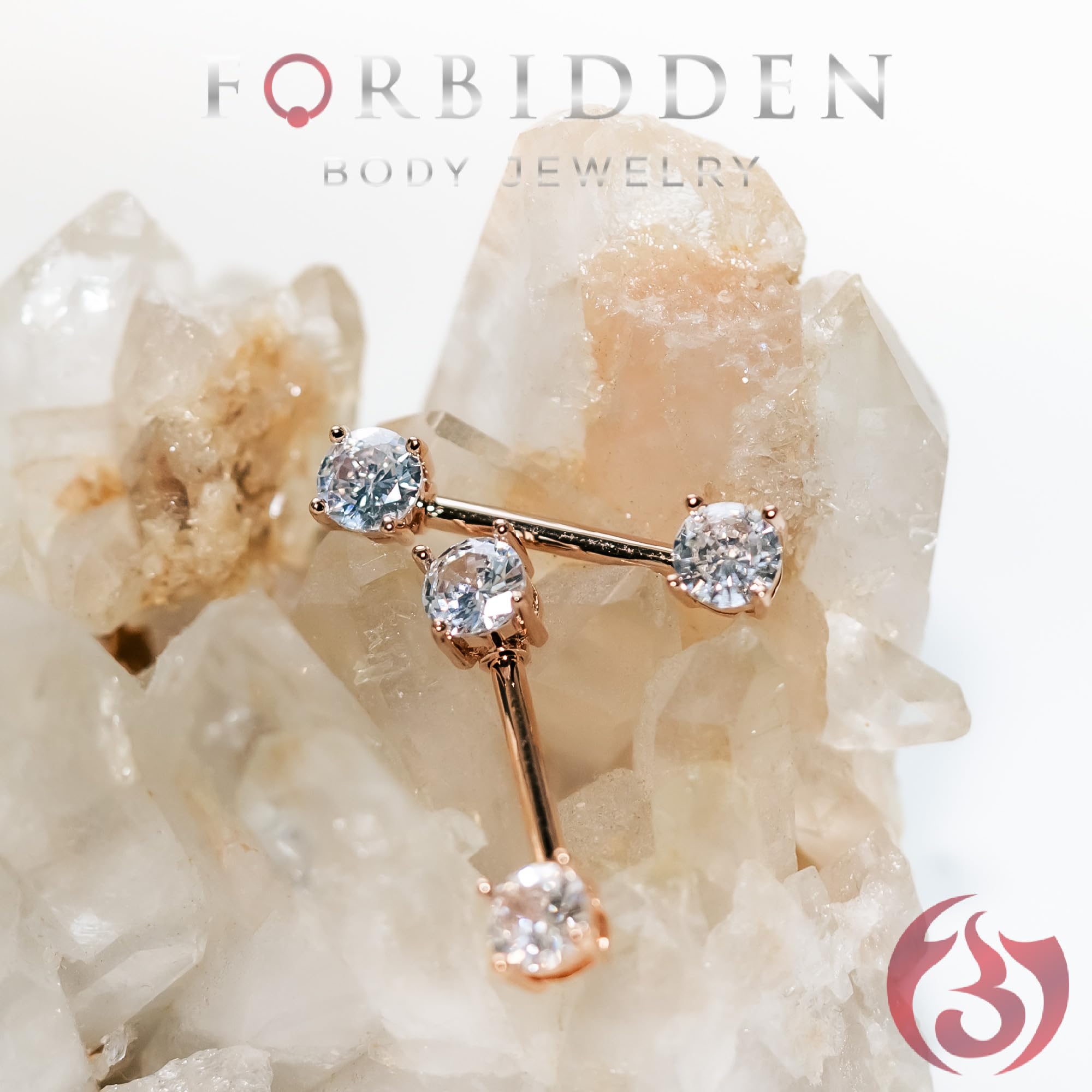 Forbidden Body Jewelry 14g 1/2 Inch (12mm) 14k Gold Plated Clear CZ Crystal Front Facing Gemmed Nipple Ring Barbell Set