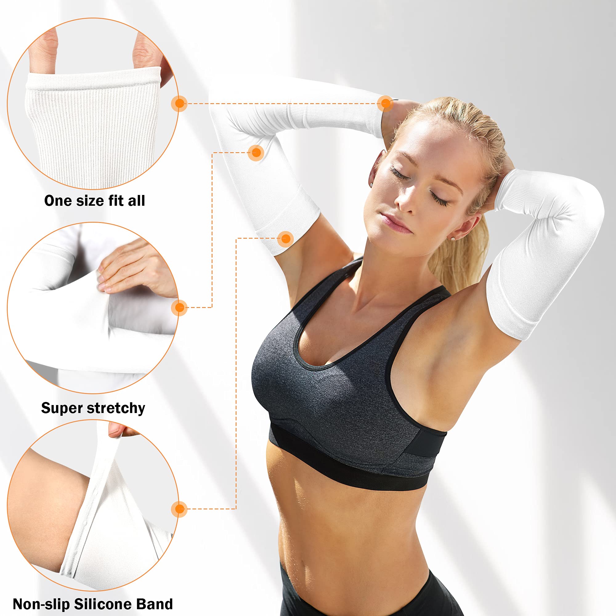 Forhaha 4 Pairs Sun Protection Cooling Arm Sleeves, UPF 50 Sleeves for Men and Women, White