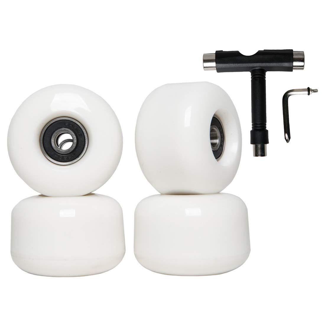 FREEDARE Skateboard Wheels with Bearings 54mm Wheels Skateboard Tool Multifunctional T Tool Set(White)