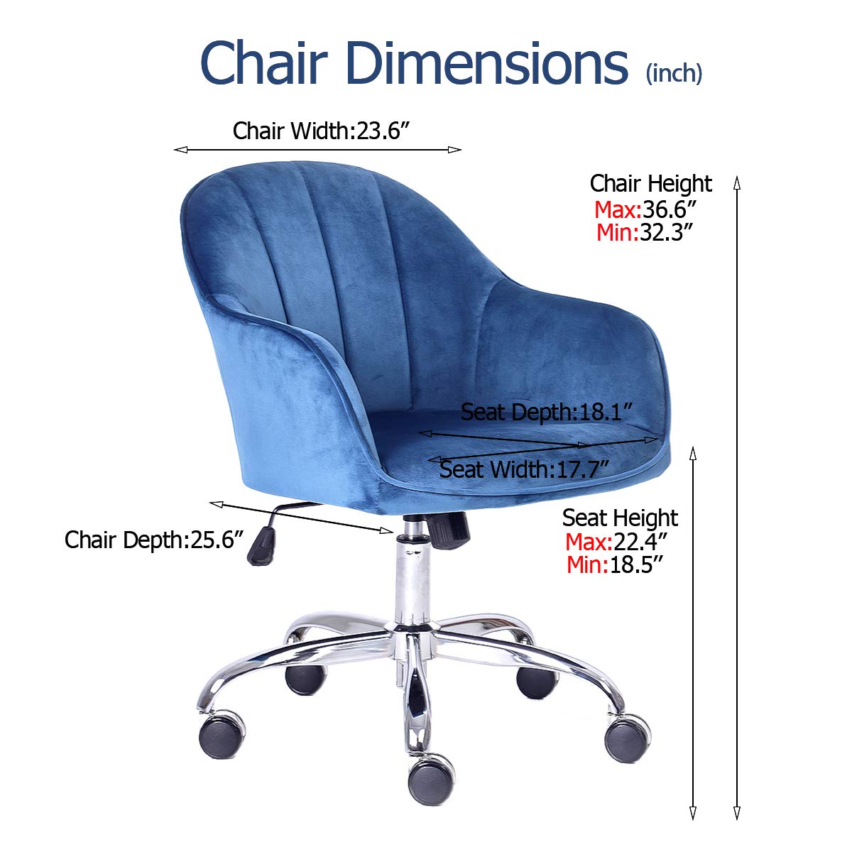 FCQuality Home Office Chairs Velvet Swivel Desk Chair Height Adjustable Computer Task Chair with Strong Metal Base for Study/Living Room/Bedroom (Navy Blue)