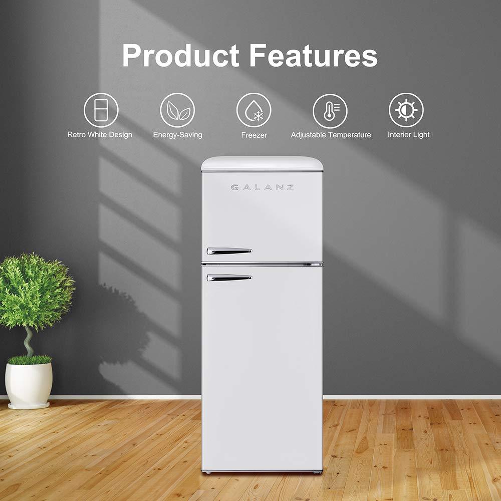 Galanz GLR10TWEEFR Retro Refrigerator with Top Freezer Frost Free, Dual Door Fridge, Adjustable Electrical Thermostat Control, 10 cu ft, White