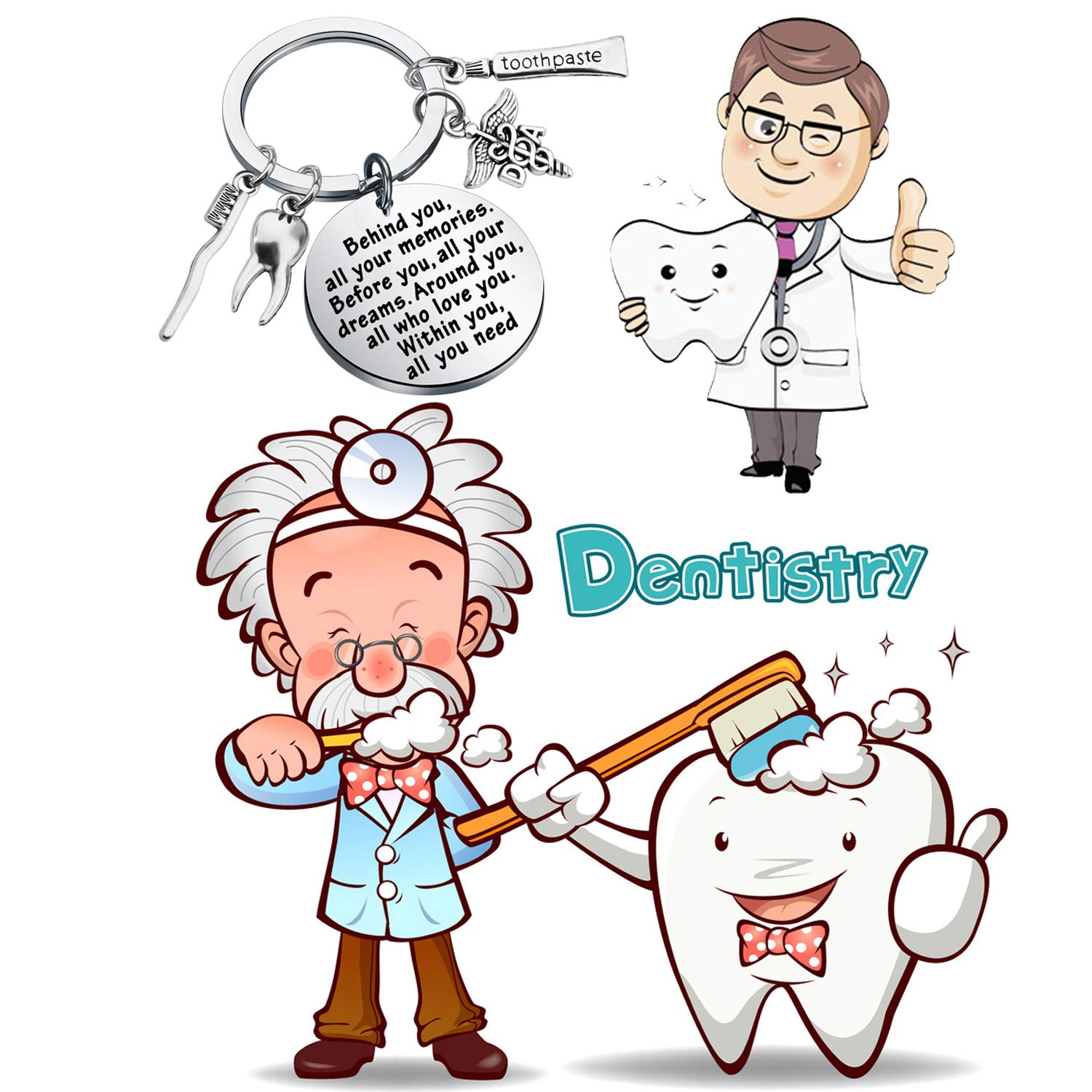 FEELMEM Dental Assistant Keychain Future Dentist Gift DA Graduation Gift Behind You All Memories Before You All Your Dream Inspirational Gift for Her (Assistant Keychain)
