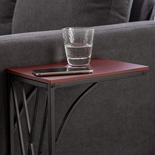 Flymatic Elegant Side Table C-Type Design with Brown Cross Line Wooden Top
