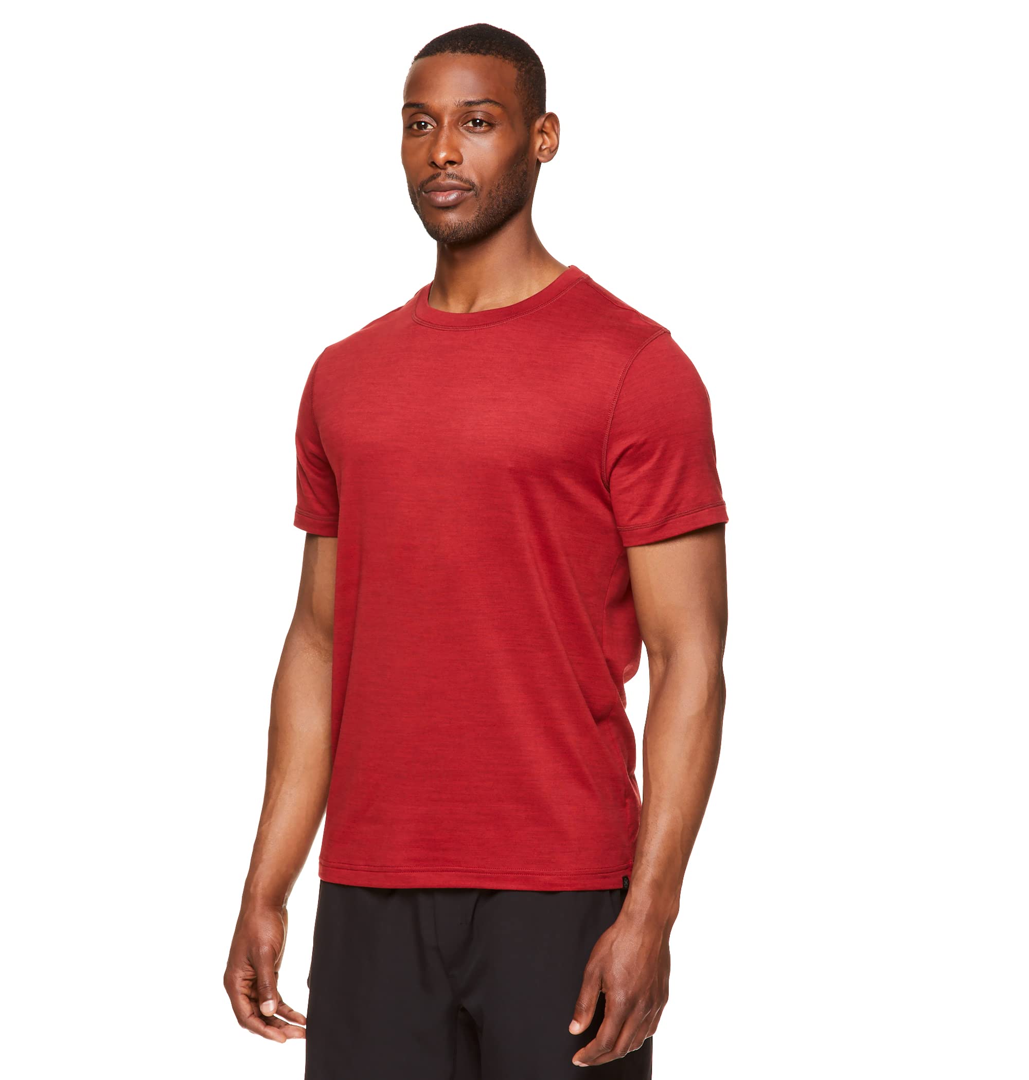 Gaiam Men's Everyday Basic Crew Neck T Shirt - Short Sleeve Yoga & Workout Top - Everyday Tomato Heather, Large