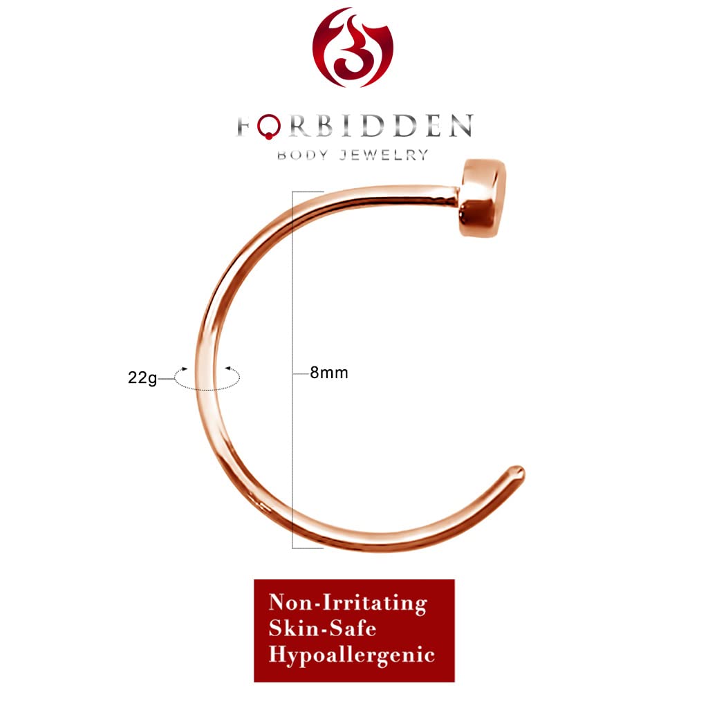 Forbidden Body Jewelry Nose Ring Hoop, 22G (8mm), Surgical Steel, Rose Gold Tone