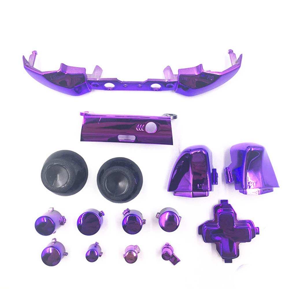 Full Set Chrome Dpad Triggers Buttons RT LT RB LB Button ABXY Buttons with Thumbstick for Xbox One Slim Xbox One S Controller Replacement with T6 T8 Screwdriver (Purple)