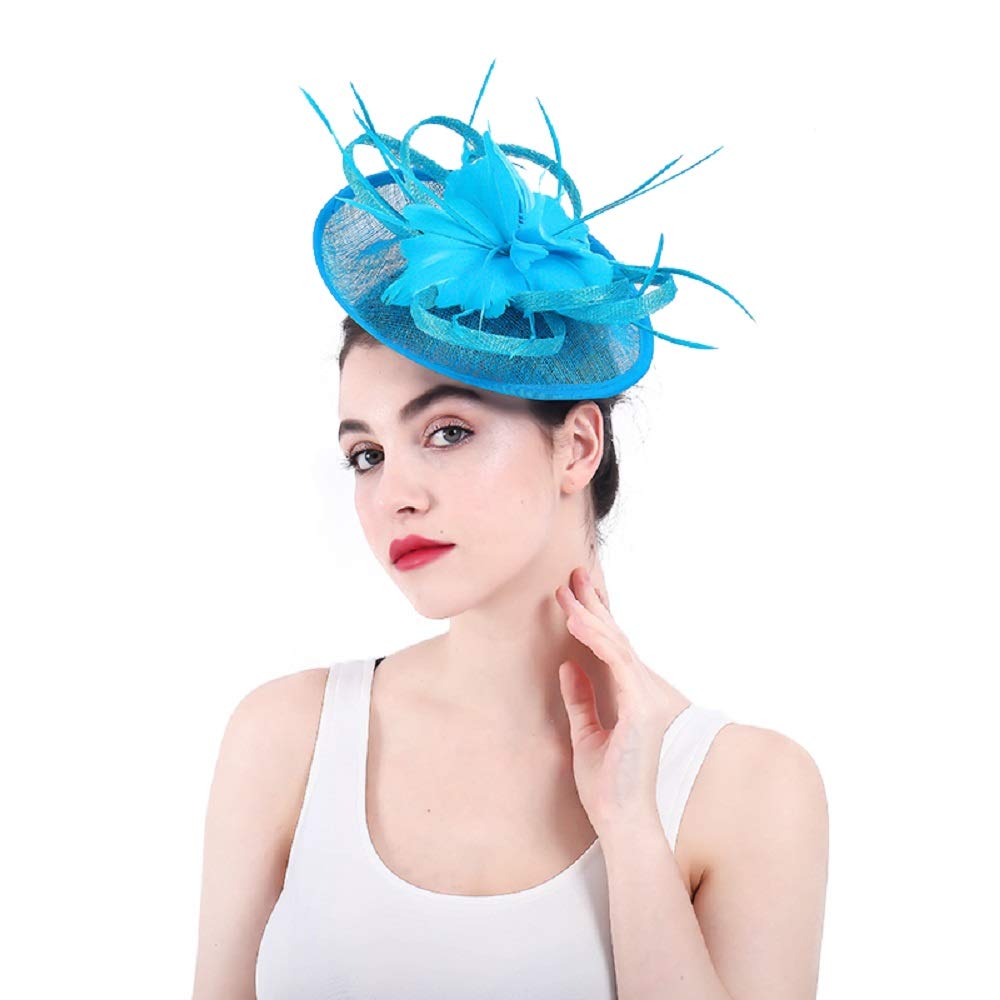 Fancy turquoise blue Feather Fascinator Hats Women Sinamay Hat SYF311 (turquoise)