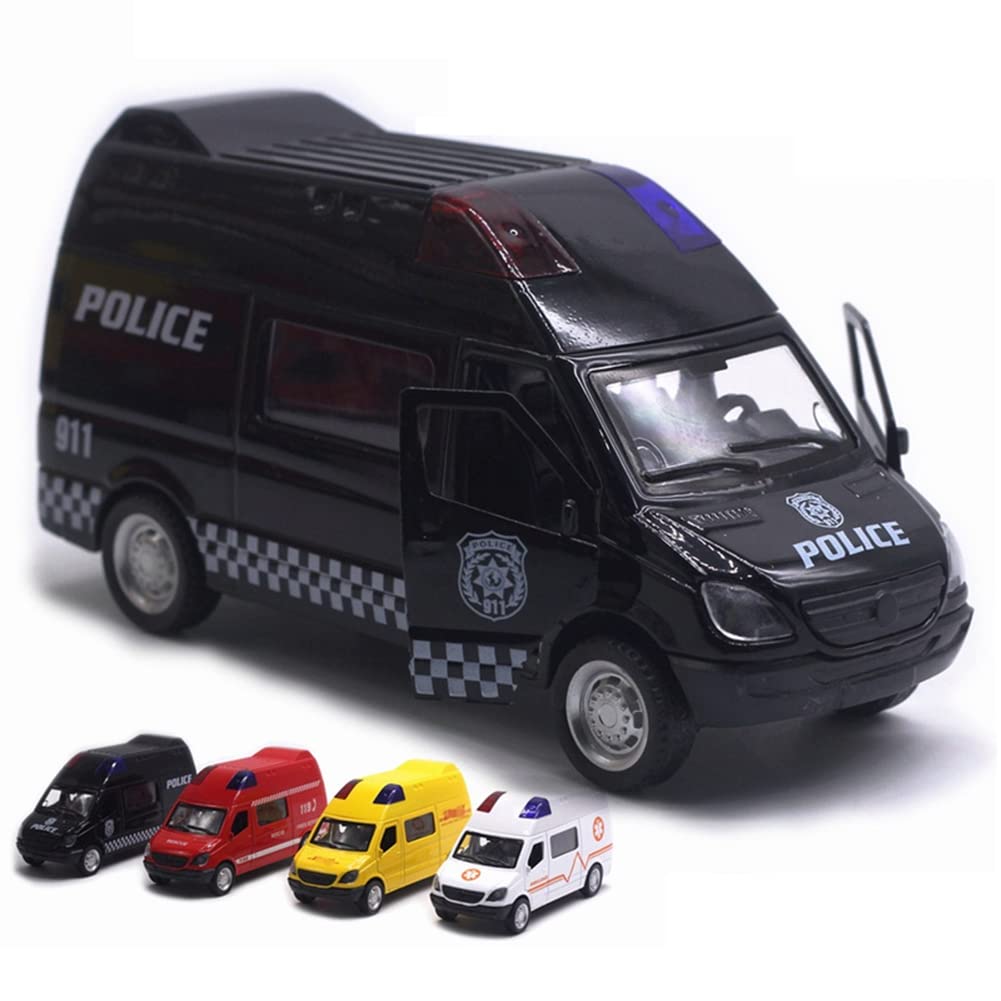 GIFZES Pull Back Car Toy,Simulated Pull Back Sound Light Ambulance Polices Car Fire Truck Kids Toy Gift Orange Ambulance