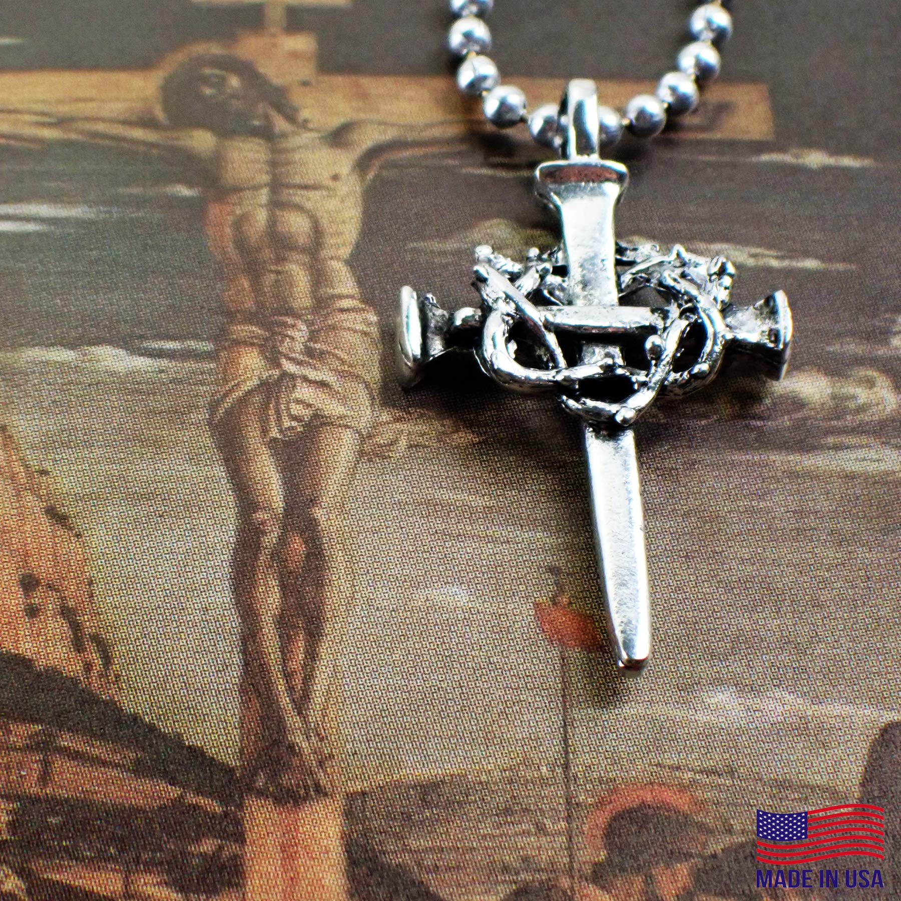 FORGIVEN JEWELRY Nail Cross Crown of Thorns Necklace on Ball Chain