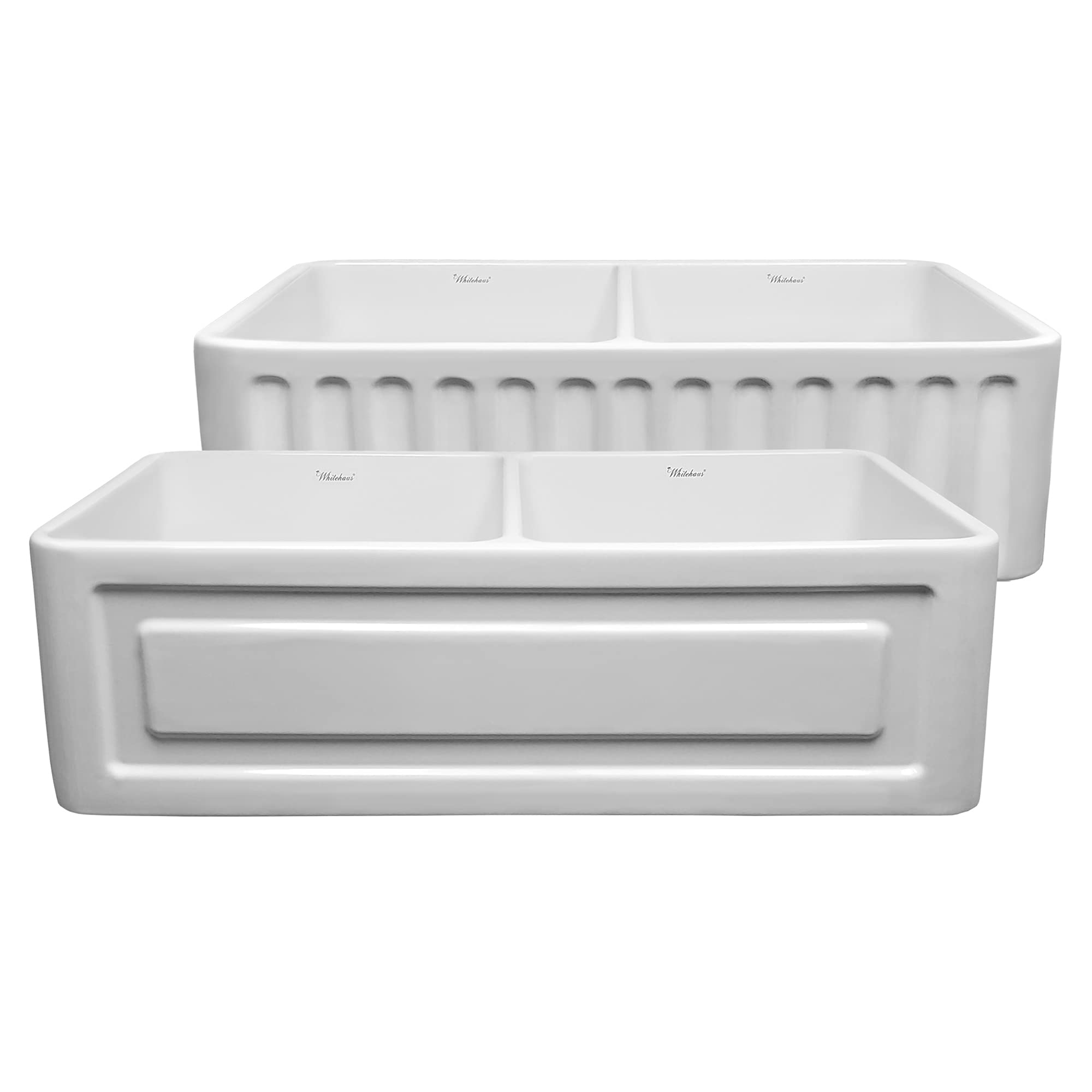 Whitehaus Collection WHFLRPL3318-WHITE Reversible Kitchen Fireclay Sink, White