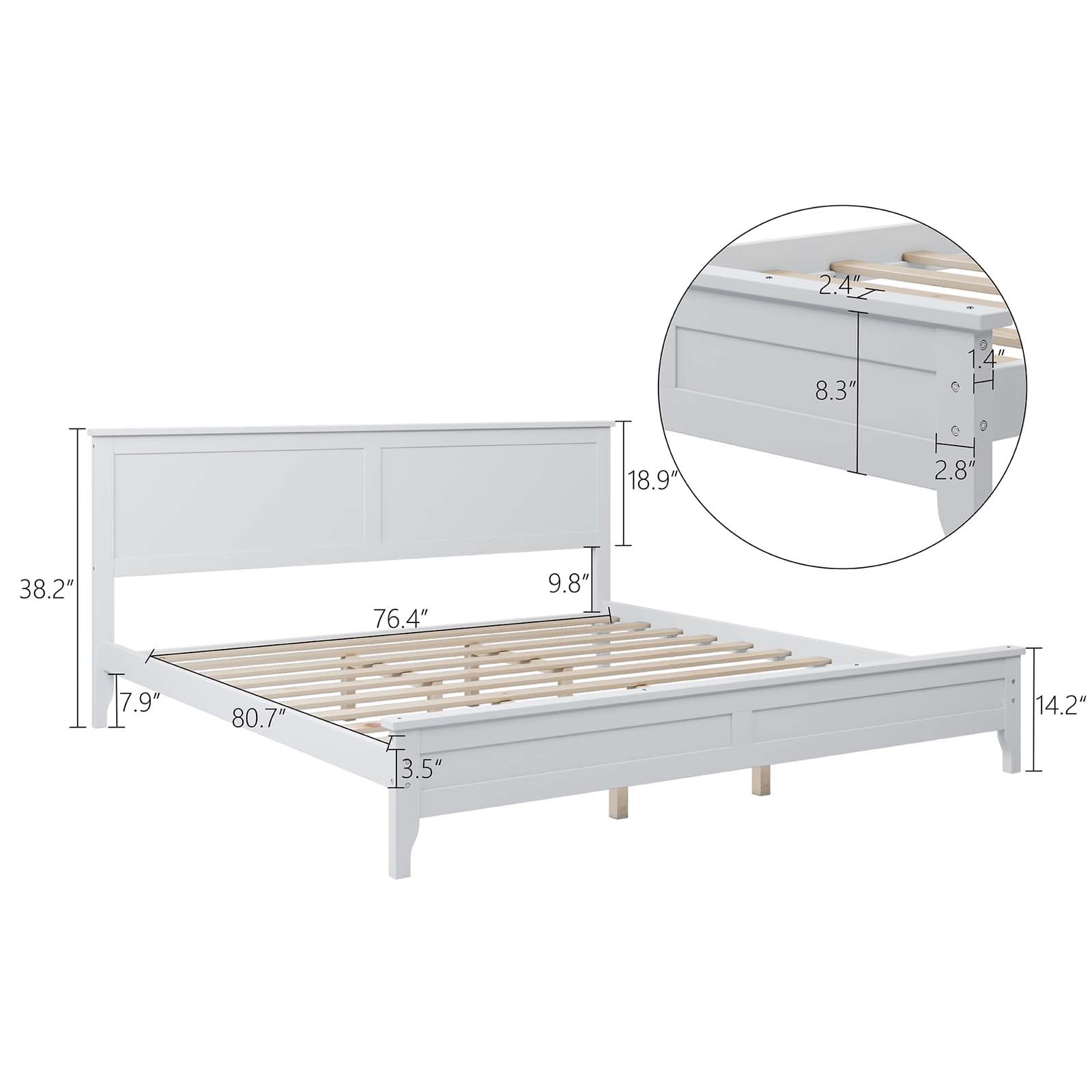 FTOPBTB King Size Solid Wood Platform Bed Frame with Modern Style Headboard/Footboard