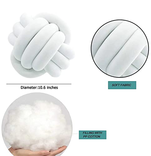 Naibyuki Knot Ball Pillow Household Throw Pillow Short Plush Knot Ball Pillow Home Decorative Waist Cushion Pillow for Couch Bed Car Office (White,Diameter:10.6 inches)