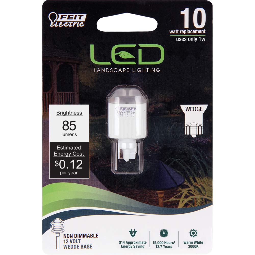 Feit Electric 1W LED Bulb with 10W Equivalent, Dimmable, Wedge Base Bulb, 12 Volts, 13 Yrs. Lifetime, 135 Lumens, 3000K Warm White, 1 Pack - LVW10/LED