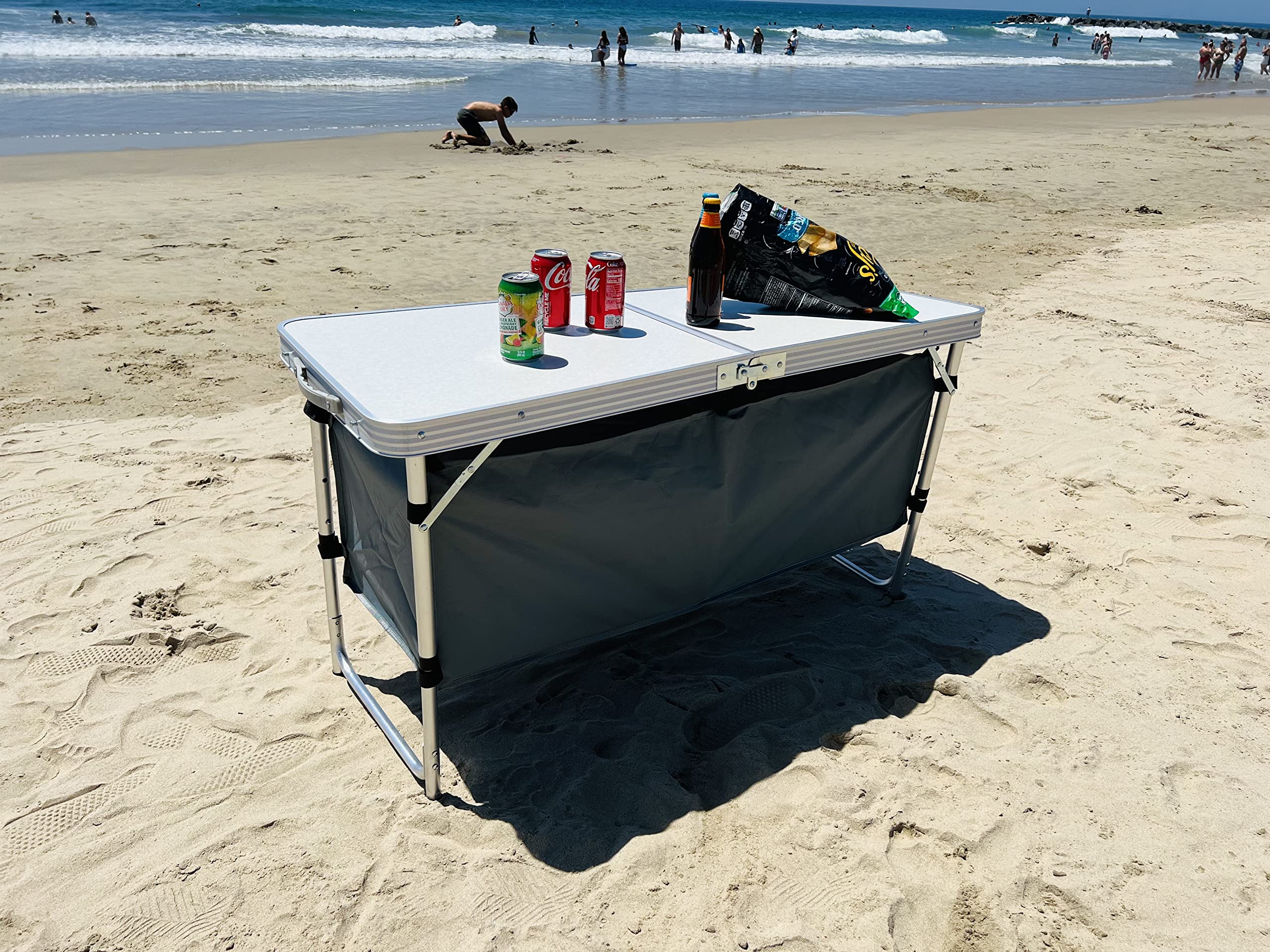 Funcode Folding Camping Table with storage,Portable,Adjustable,Lightweight for Indoor and Outdoor Picnic, Beach, Hiking, Travel, Fishing, BBQ（L）.