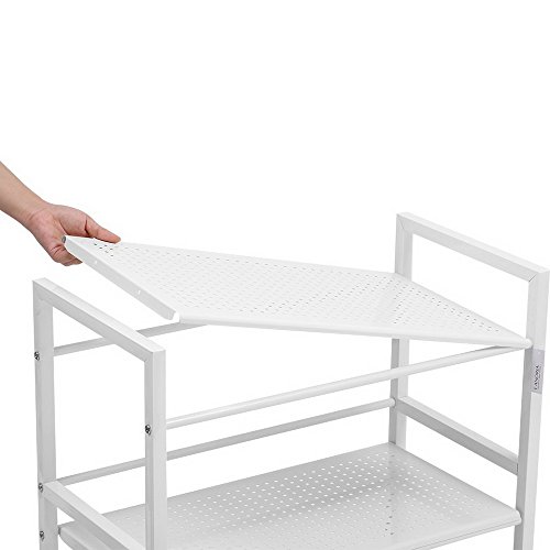 Flymatic 3-Tier Mobile Shelving Unit, Bathroom Rolling Cart Utility Storage Organizer Shelf for Kitchen Living Room Bathroom Laundry Room & Dressers, White