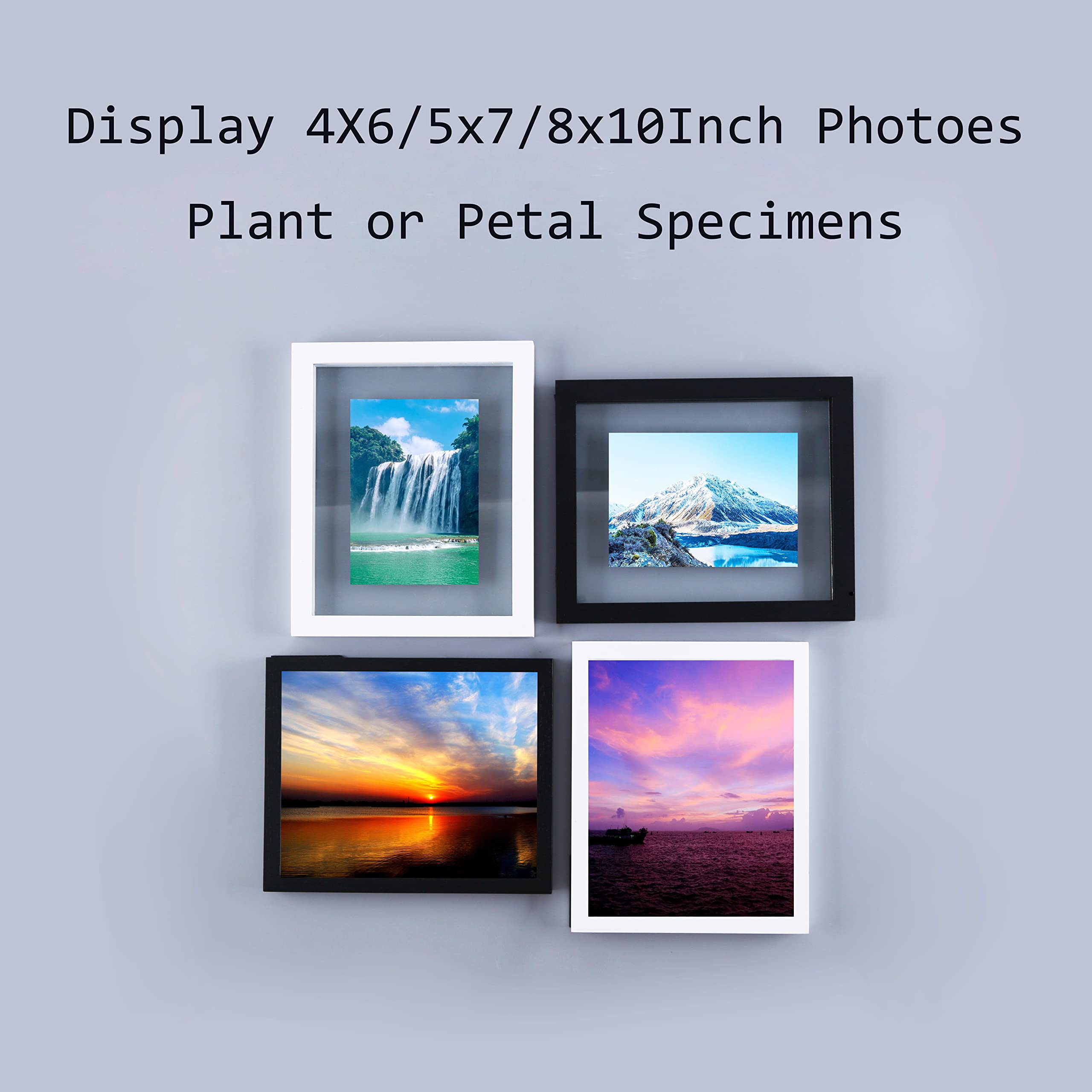 FIRMINANA 2 Pack 11x14 Floating Picture Frames,Display 2x3, 4x6, 5x7, 8x10, 11x14 Full Display Without Floating, Solid Oak Frame and High Definition Double Glass,Rustic White