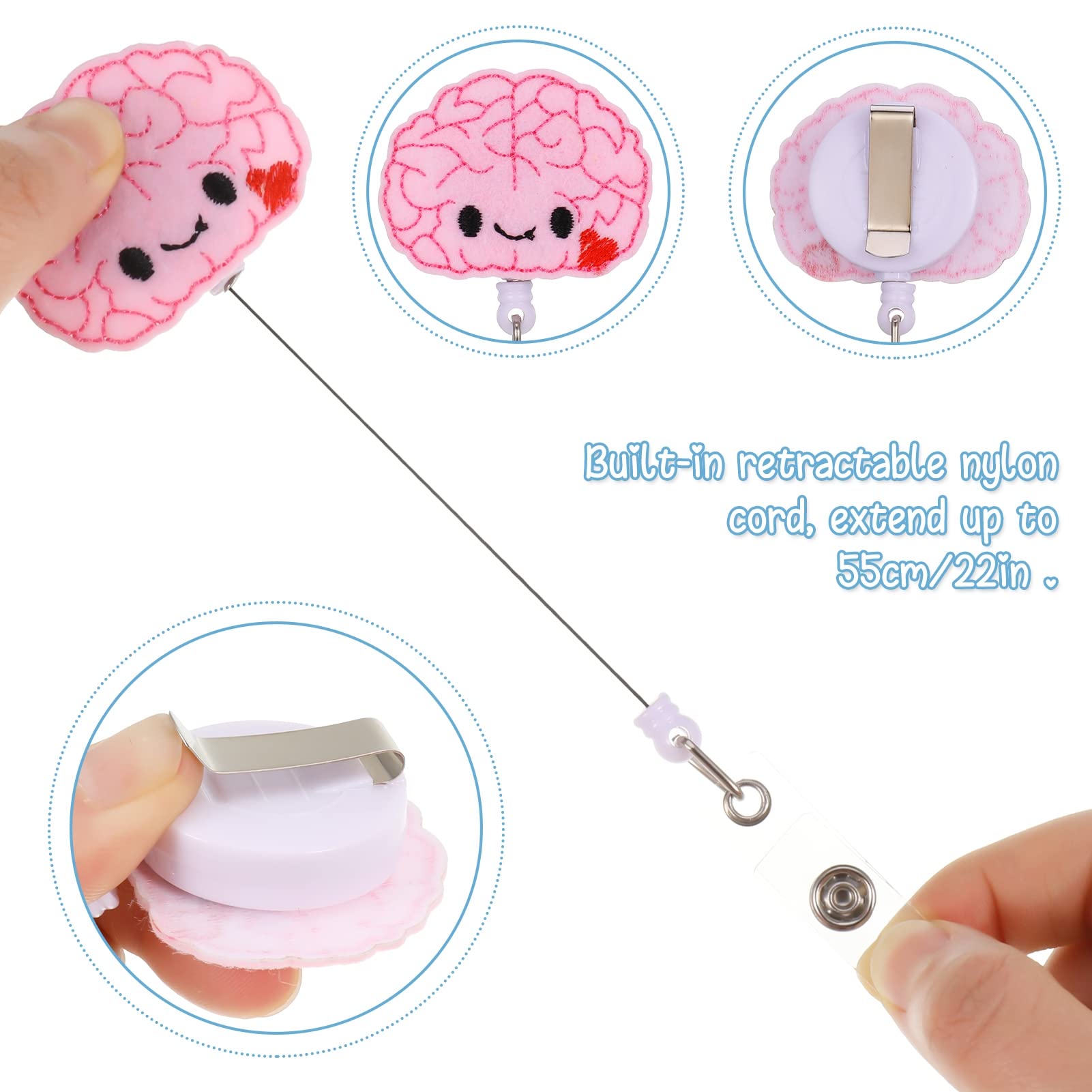 FRIUSATE 8 Pieces Nursing Badge Reel, Retractable Badge Holder Brain Heart Lung ID Reel Felt Decorative Holder with Clip for Doctor Nurse Office School Teacher Student