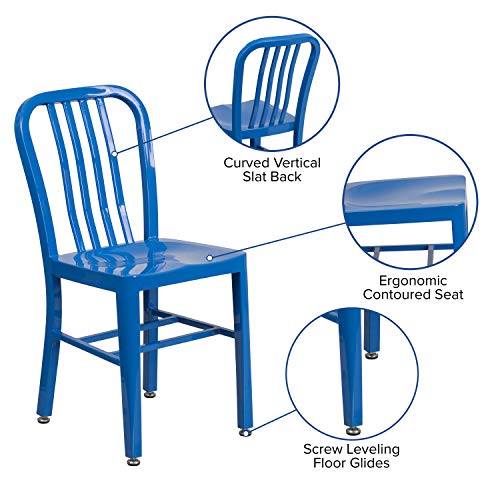 Flash Furniture Gael Commercial Grade 2 Pack Blue Metal Indoor-Outdoor Chair