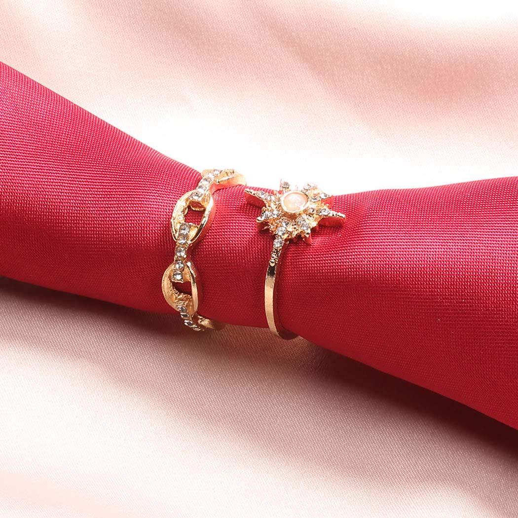 Fairyu Boho Crystal Stackable Rings Gold Joint Knuckle Rings Gold Beach Finger Rings Jewelry for Women and Girls (12PCS)