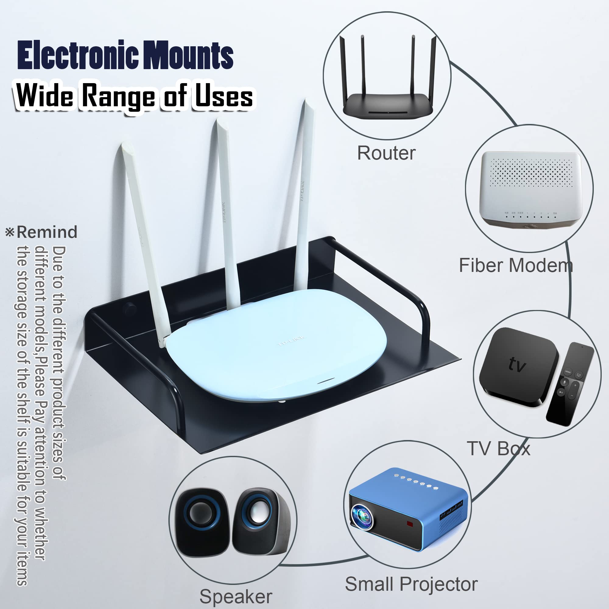 Floating Entertainment Center Shelves Wall Mounted Small Projector Shelf Metal Router Rack AV Shelf Under The TV for Cable Boxes, DVD Player, Games Consoles, TV Box (Storage Size:10.27"x8.07")